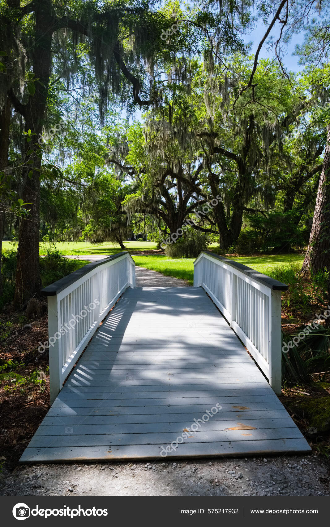 Beautiful White Pedestrian Bridge River Popular Southern Town ...