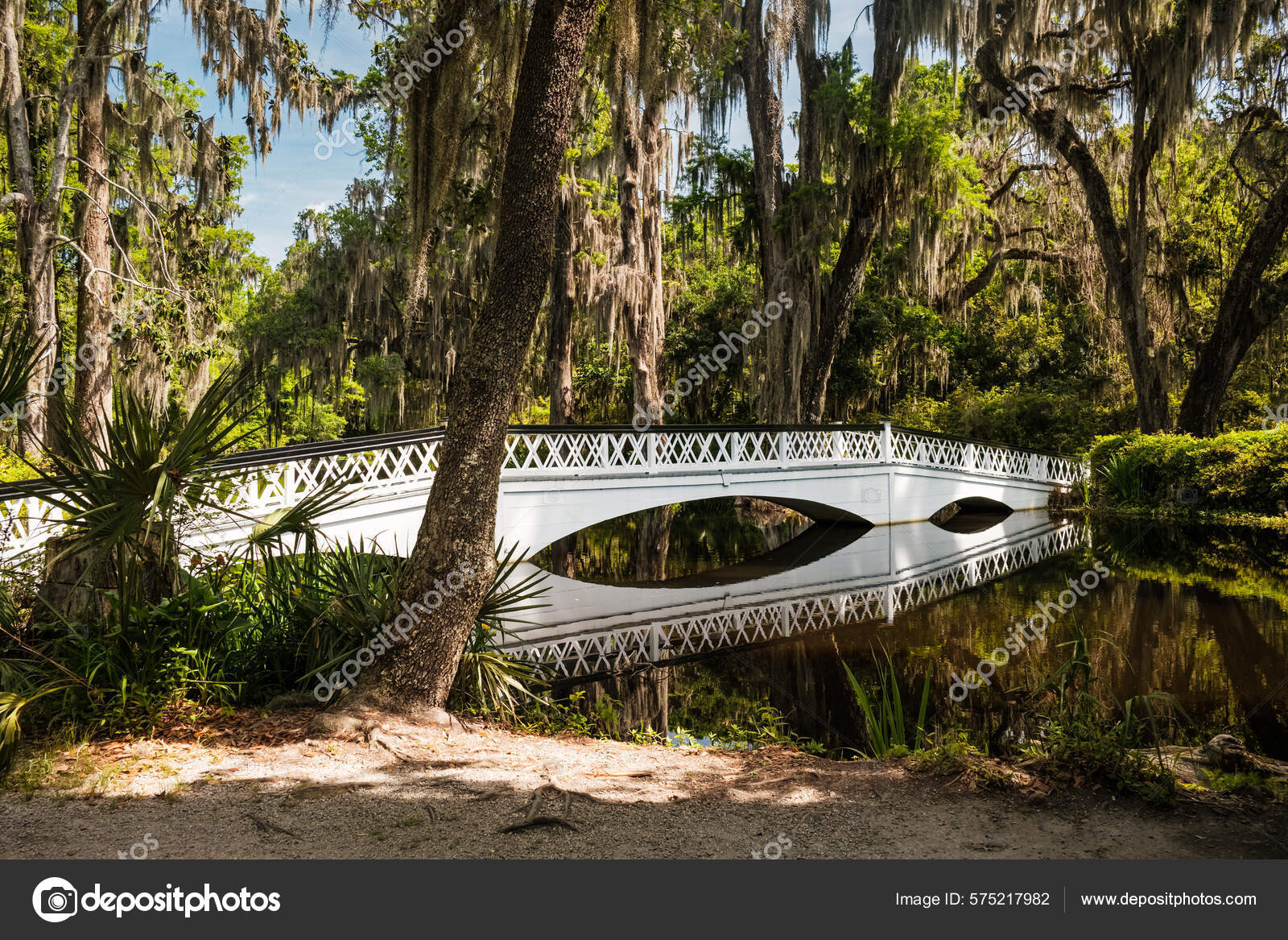 Beautiful White Pedestrian Bridge River Popular Southern Town ...