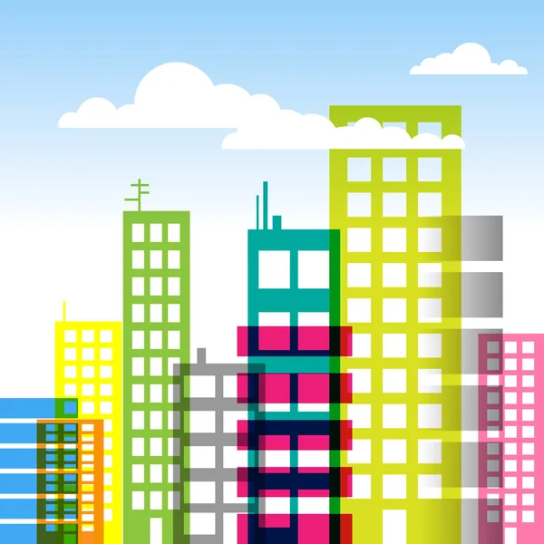 Vector city illustration in flat simple style - houses and buildings on ...