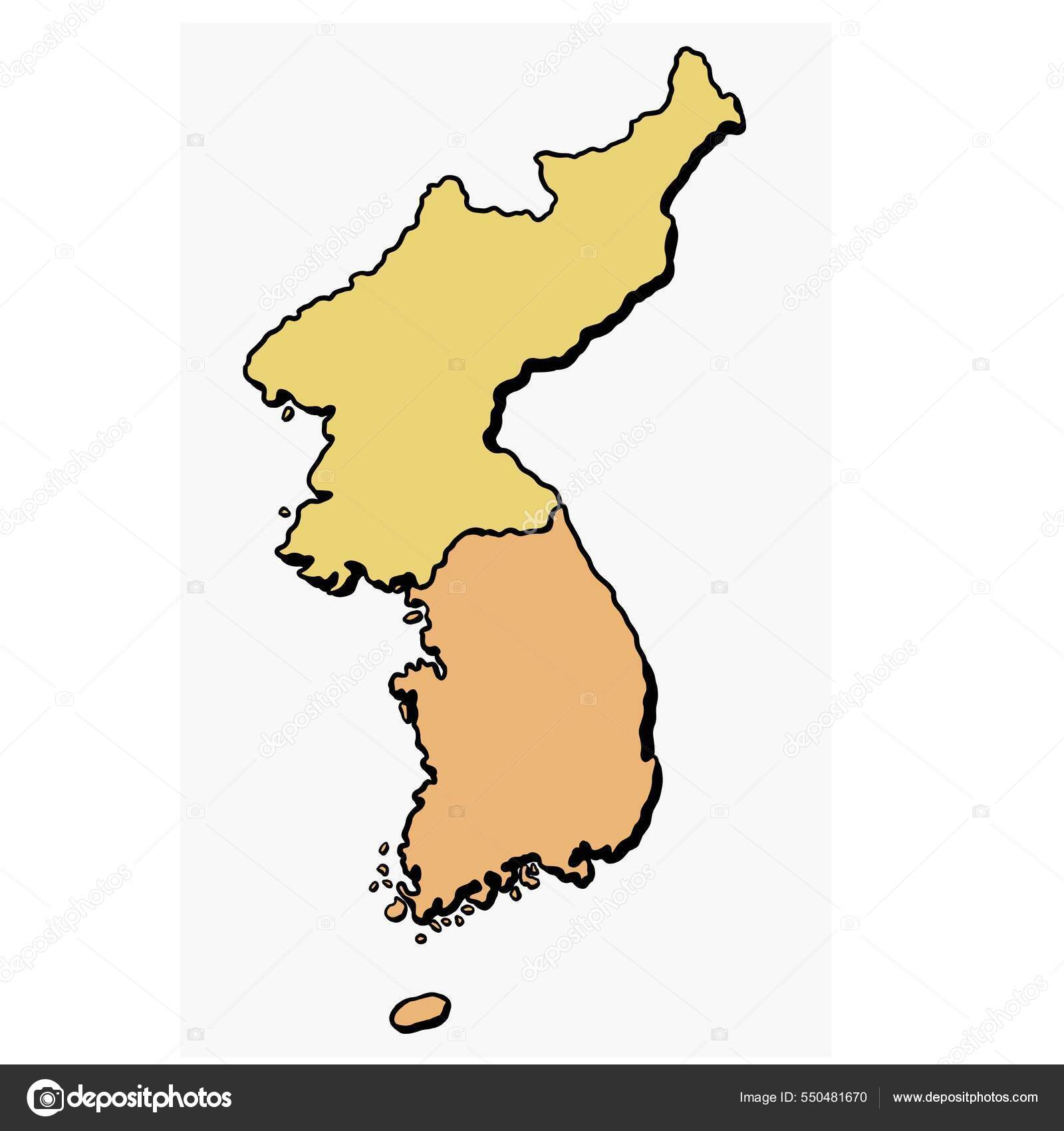 Doodle Dibujo Mano Alzada Corea Del Norte Del Sur Mapa Vector de stock ...