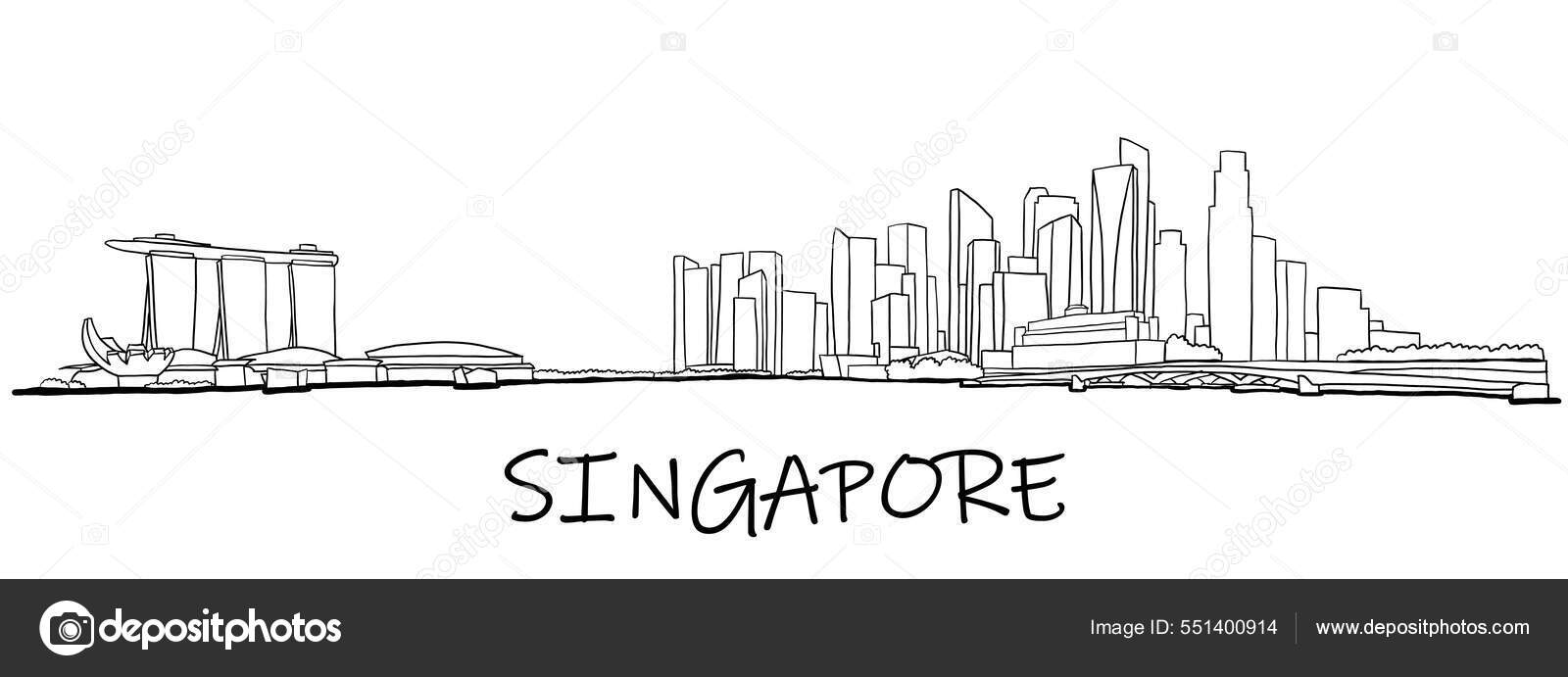 Singapore Skyline Freehand Drawing Sketch White Background Stock Vector ...