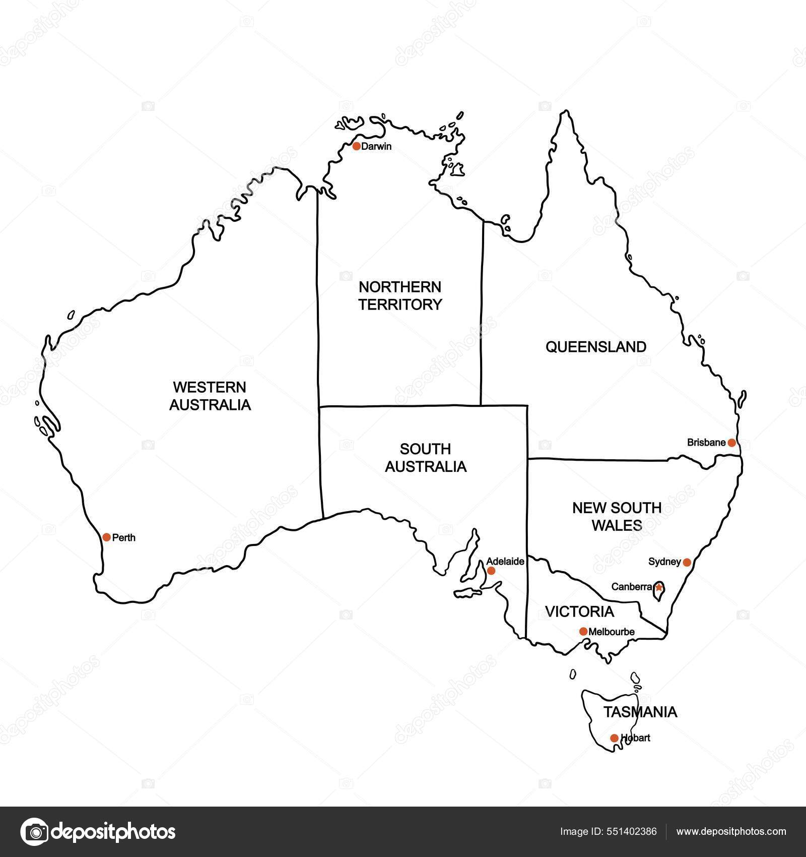 Doodle Freehand Drawing Australia Political Map Major Cities Stock ...