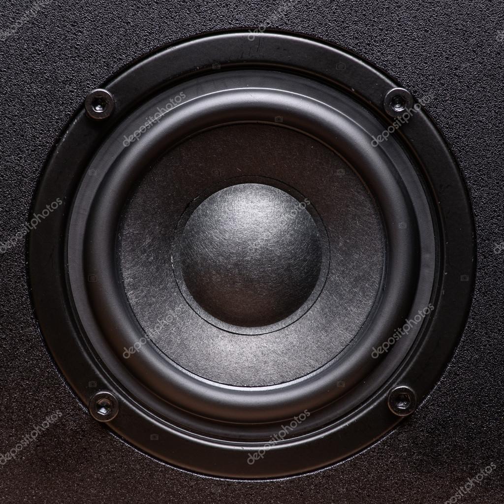 Closeup view of black bass speaker — Stock Photo © nimnull #40021319