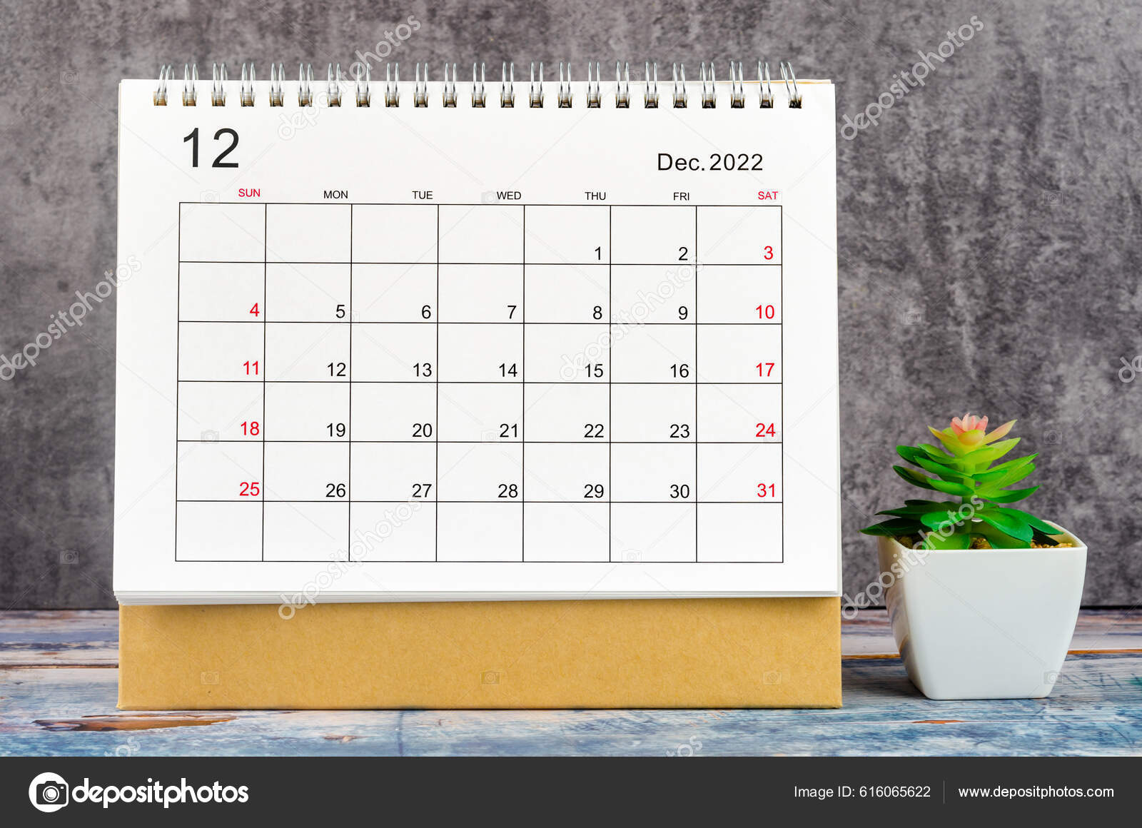 December 2022 Monthly Desk Calendar 2022 Year Plant Pot Wooden Stock ...