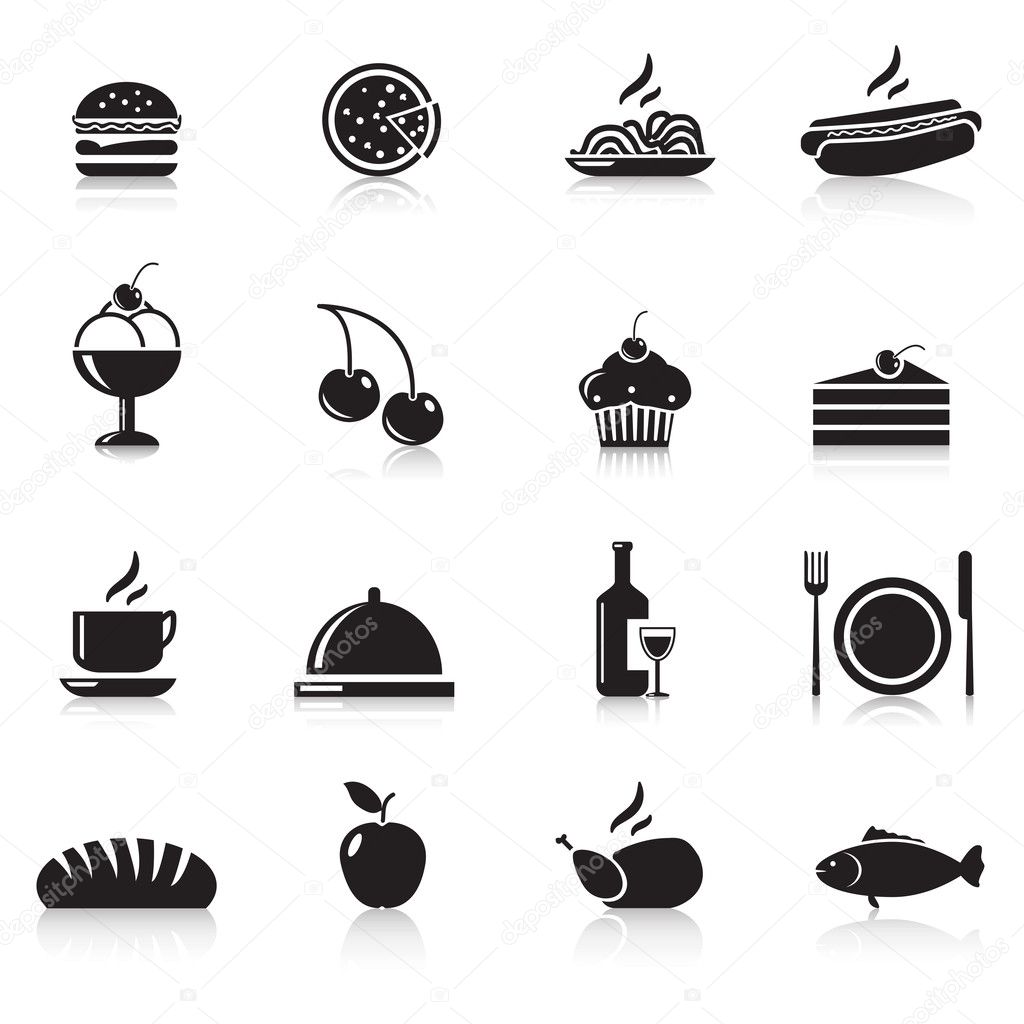 Icons food: chicken, hamburger, wine, a plate — Stock Vector © M ...