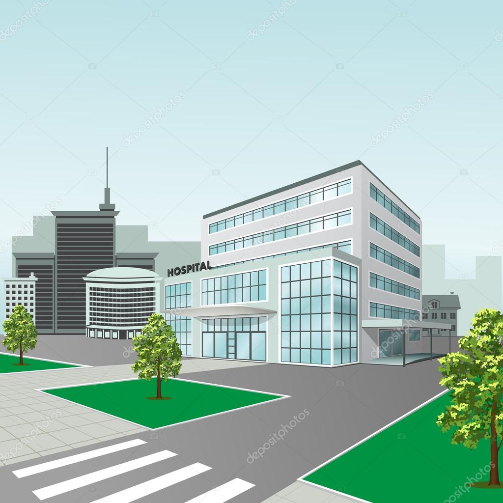 Hospital building on city background in perspective Stock Vector Image ...