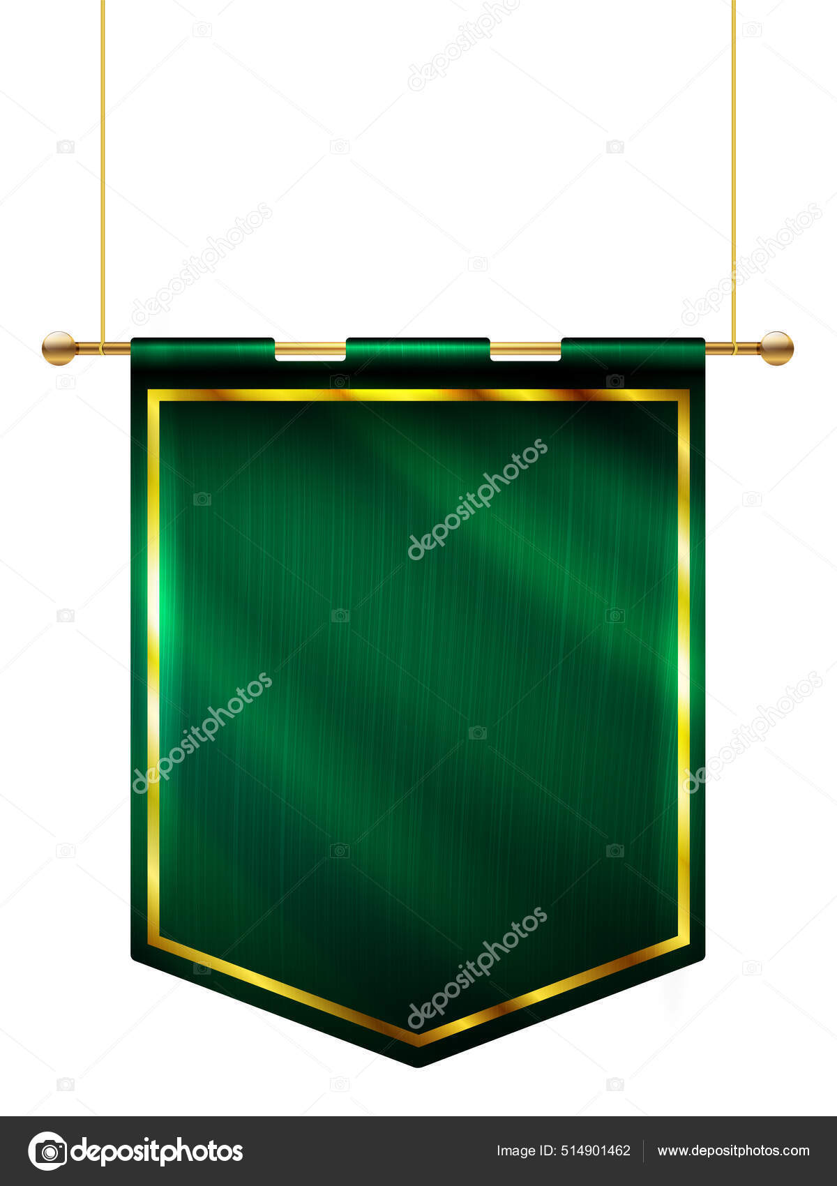 Medieval Style Green Flag Hanging Gold Pole Isolated White Background ...