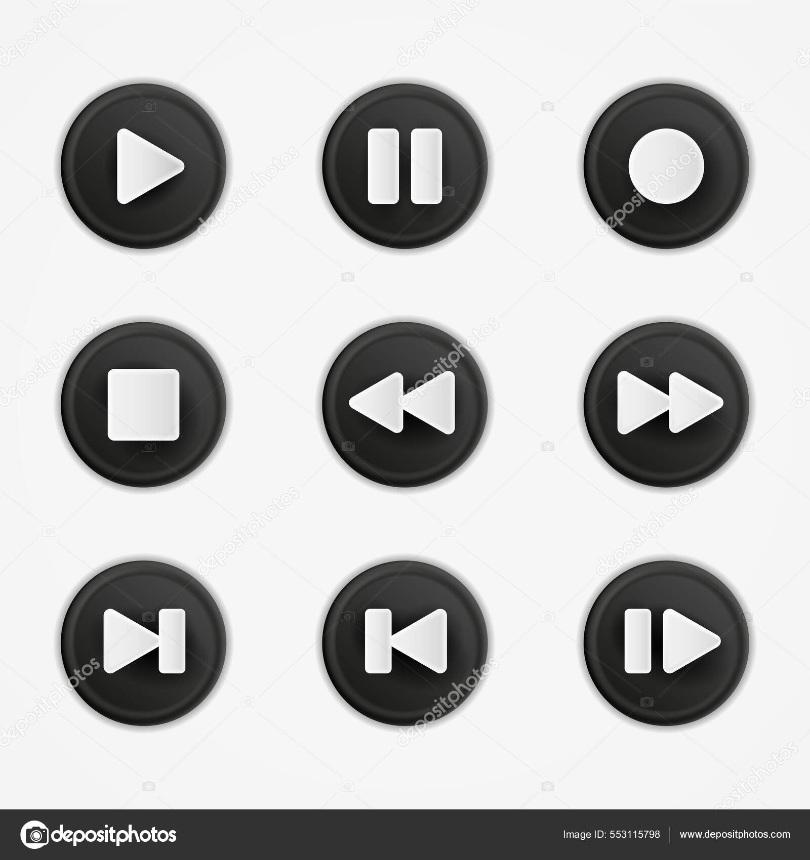 Set Glossy Dark Buttons Icons Theme Audio Video Etc Vector Stock Vector ...