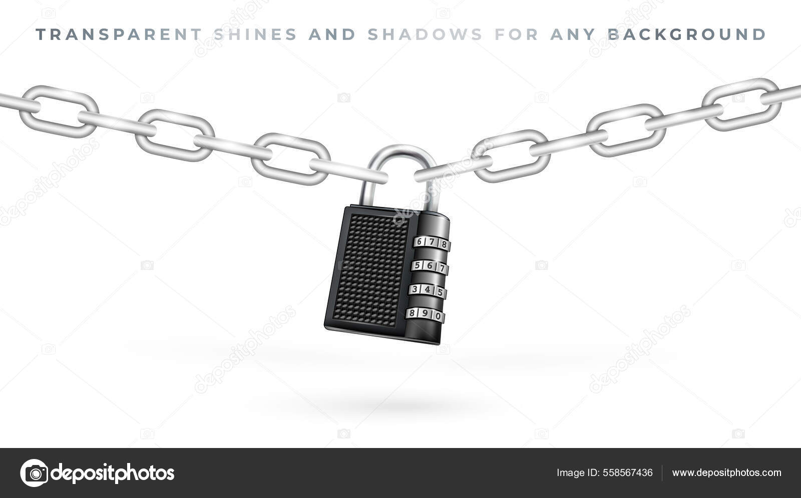Metal Lock Numeric Code Steel Chain Isolated White Background Vector ...