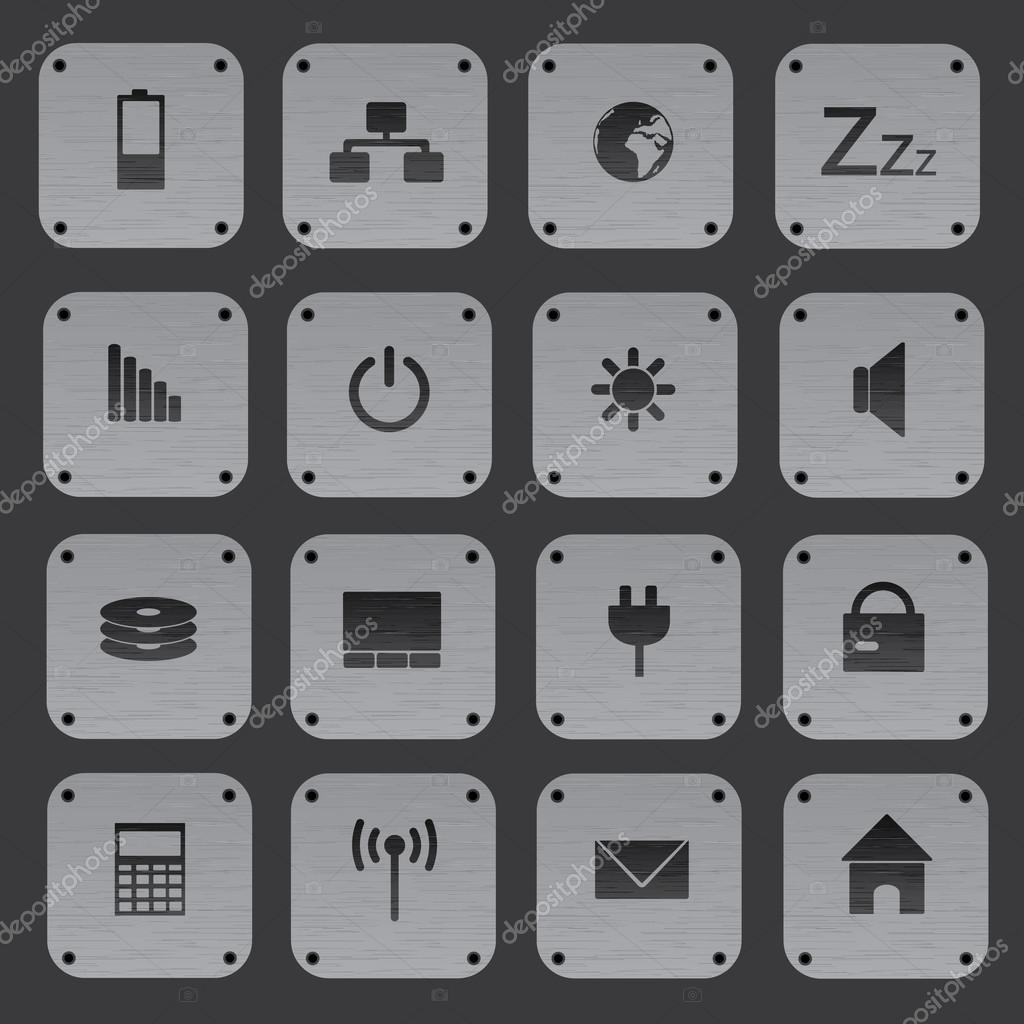 Metal texture buttons with replaceable computer icons eps10 Stock ...