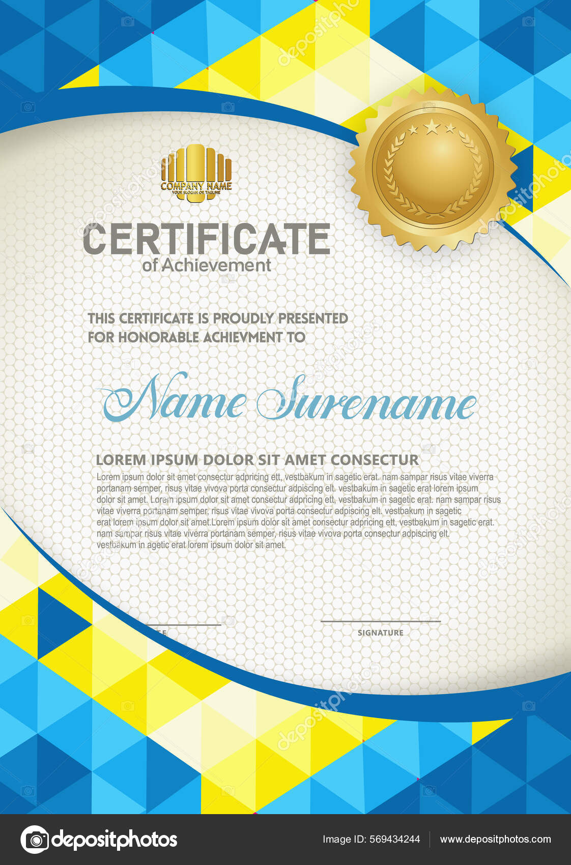 Vertical Certificate Template Triangle Geometric Polygonal Frame Modern Pattern Background Stock ...