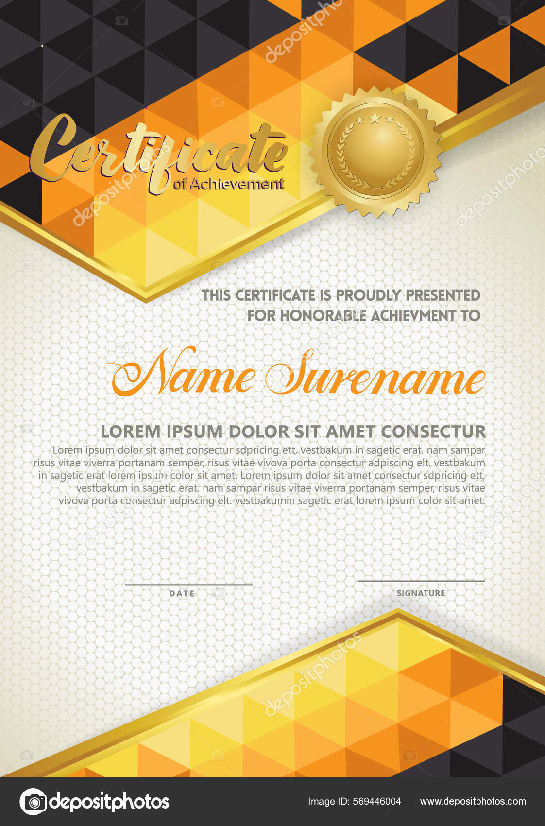 Vertical Certificate Template Triangle Geometric Polygonal Frame Modern Pattern Background Stock ...