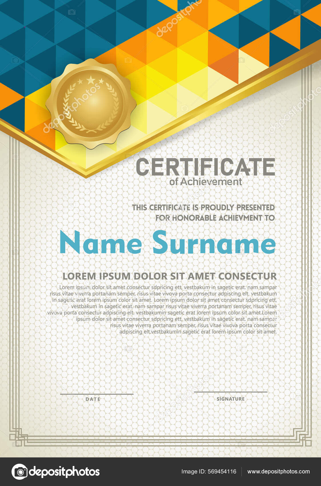 Vertical Certificate Template Triangle Geometric Polygonal Frame Modern Pattern Background Stock ...