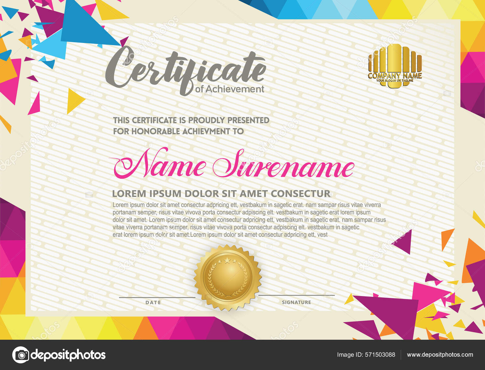 Horizontal Certificate Template Triangle Geometric Polygonal Frame Modern Pattern Background ...