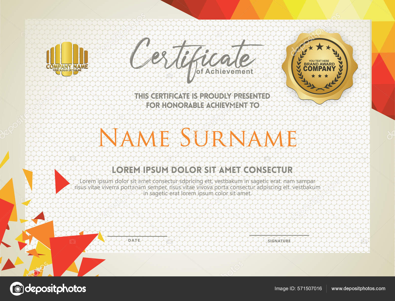 Horizontal Certificate Template Triangle Geometric Polygonal Frame ...