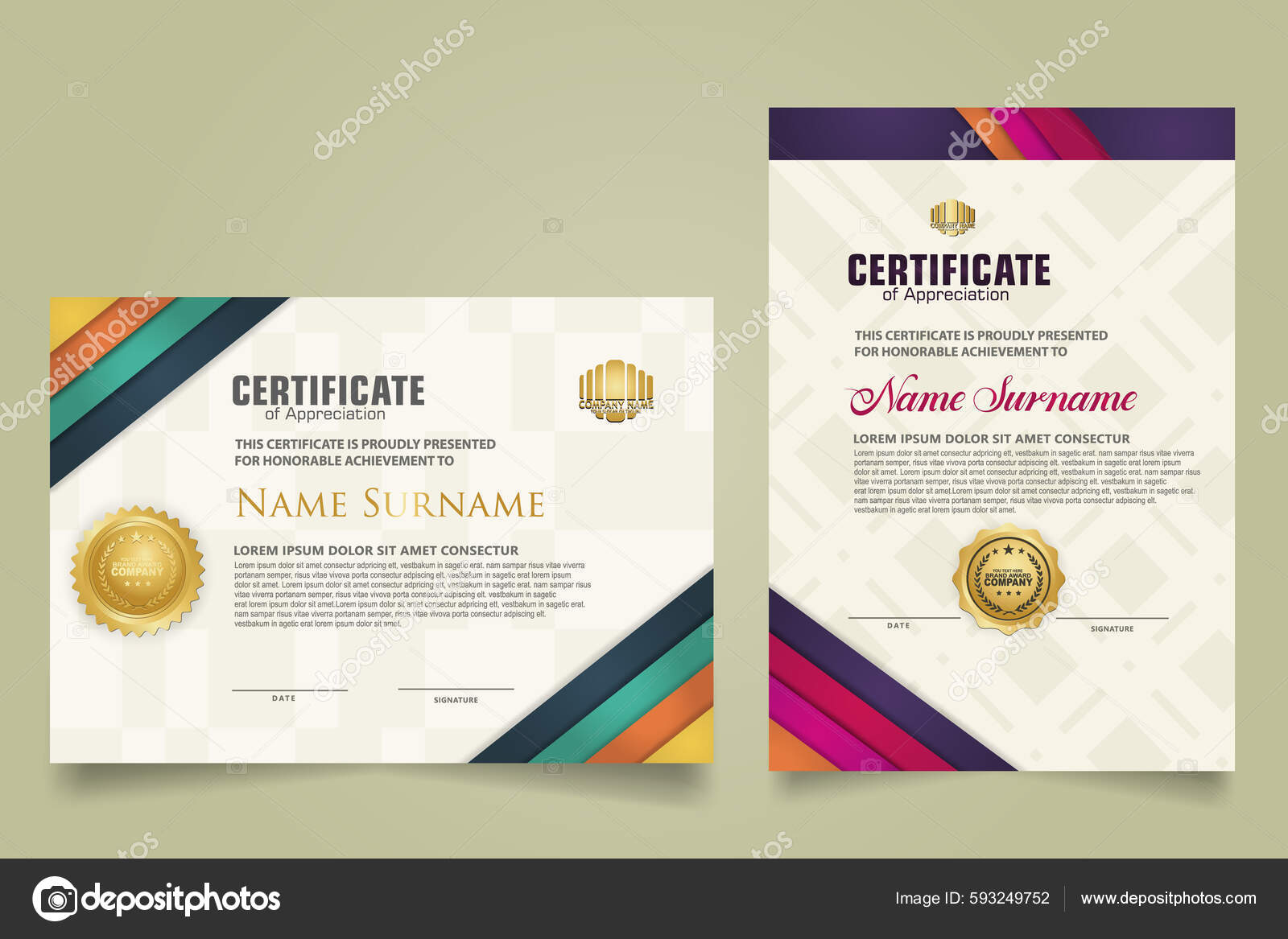 Set Horizontal Vertical Certificate Template Stripes Ornament Modern Texture Pattern Stock ...