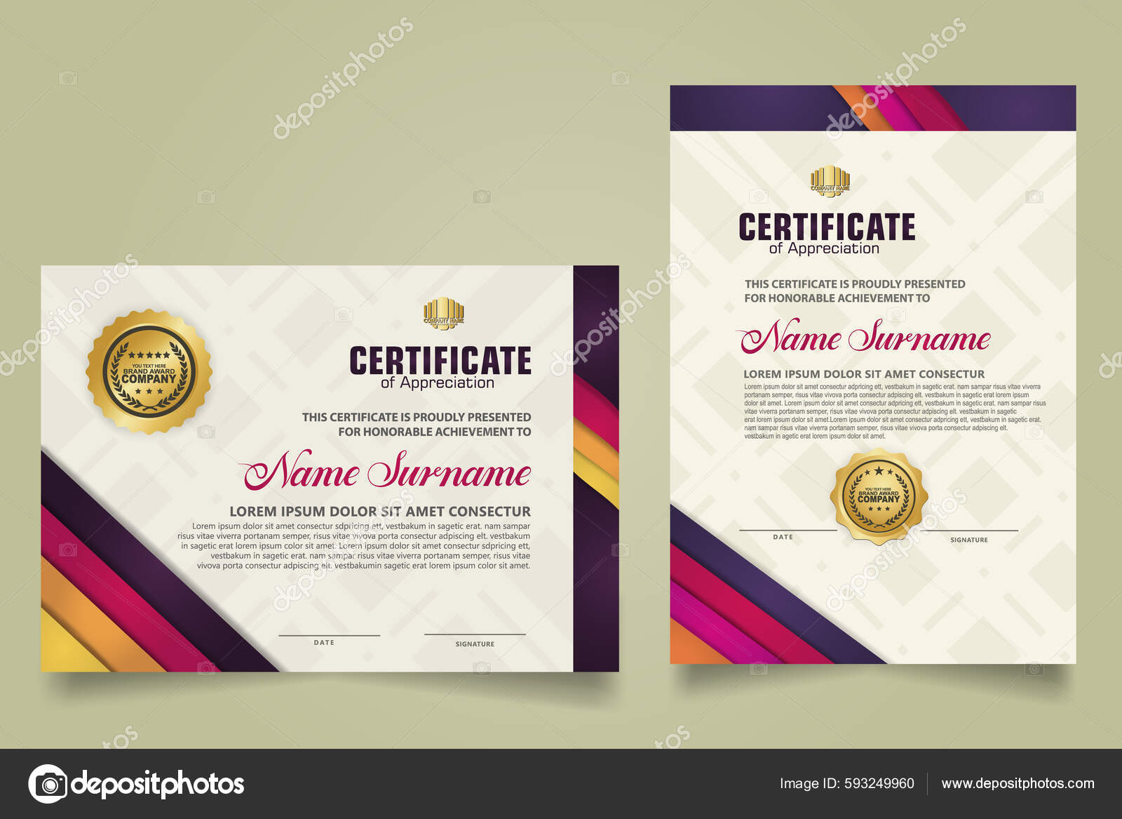 Set Horizontal Vertical Certificate Template Stripes Ornament Modern Texture Pattern Stock ...