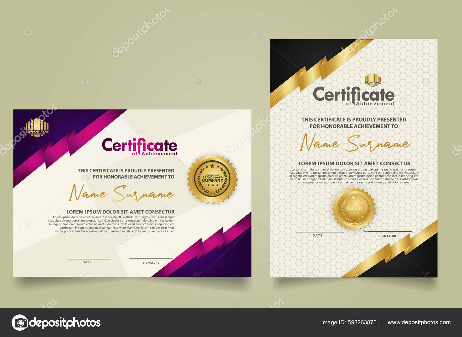 Set Vertical Horizontal Certificate Template Ribbon Stripes Ornament ...