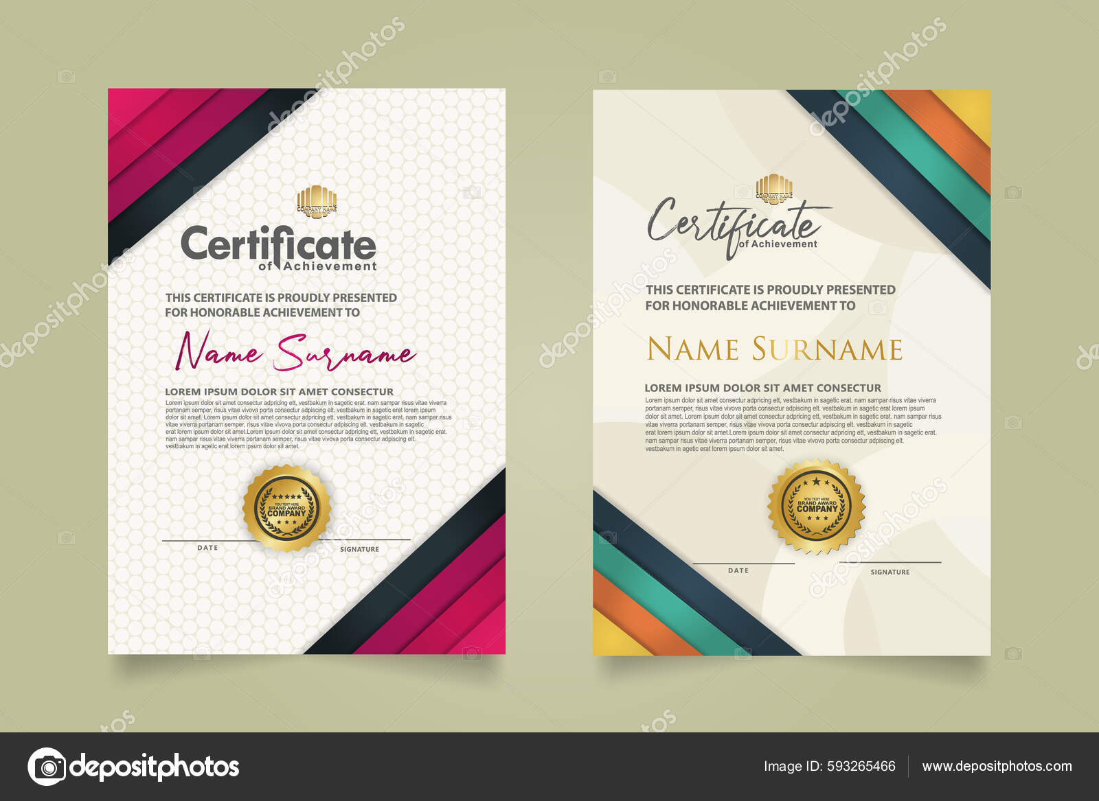 Set Vertical Certificate Template Ribbon Stripes Ornament Modern ...