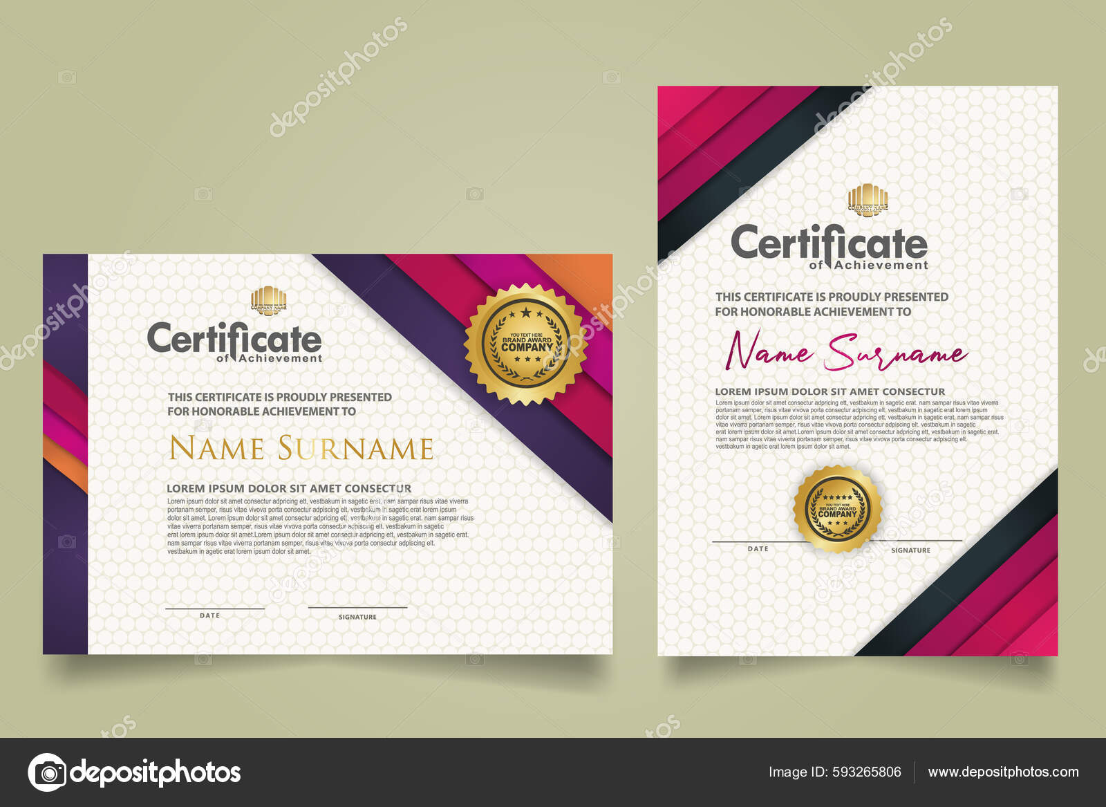Set Vertical Horizontal Certificate Template Ribbon Stripes Ornament Modern Texture Stock Vector ...