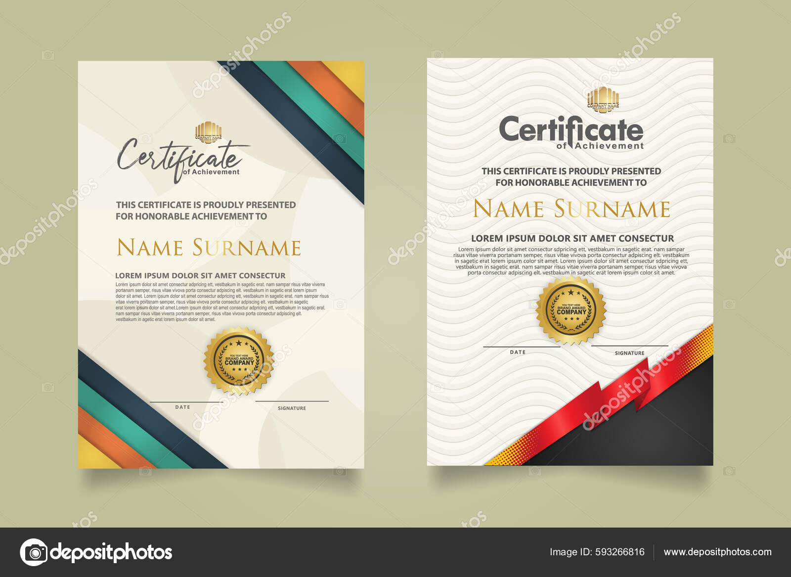 Set Vertical Certificate Template Ribbon Stripes Ornament Modern ... Set Vertical Certificate Template Ribbon Stripes Ornament Modern ...