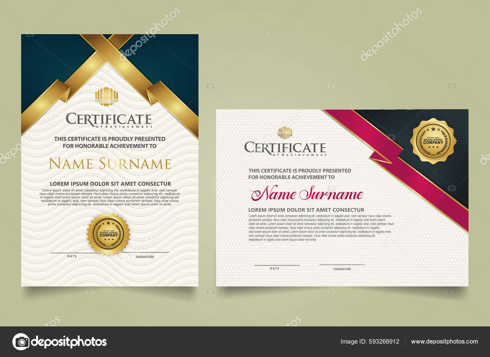Set Vertical Horizontal Certificate Template Ribbon Stripes Ornament ...