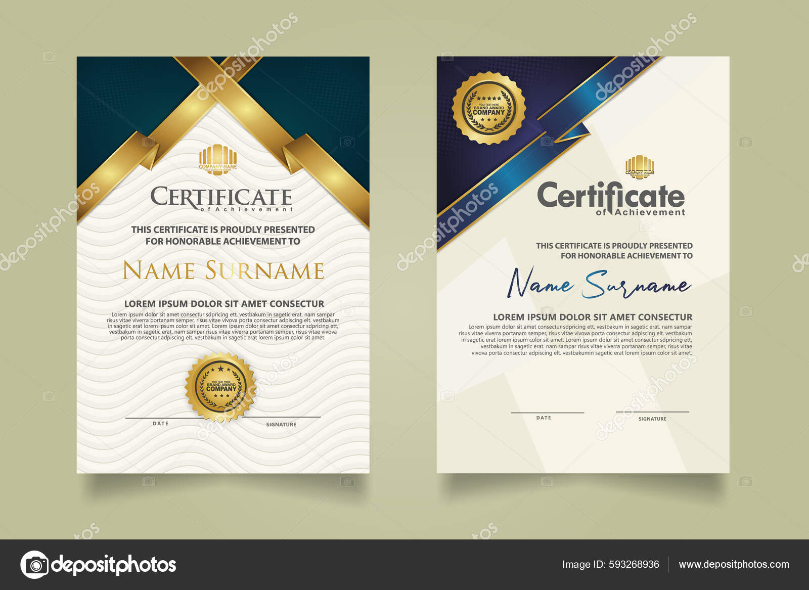 Set Vertical Certificate Template Ribbon Stripes Ornament Modern ...