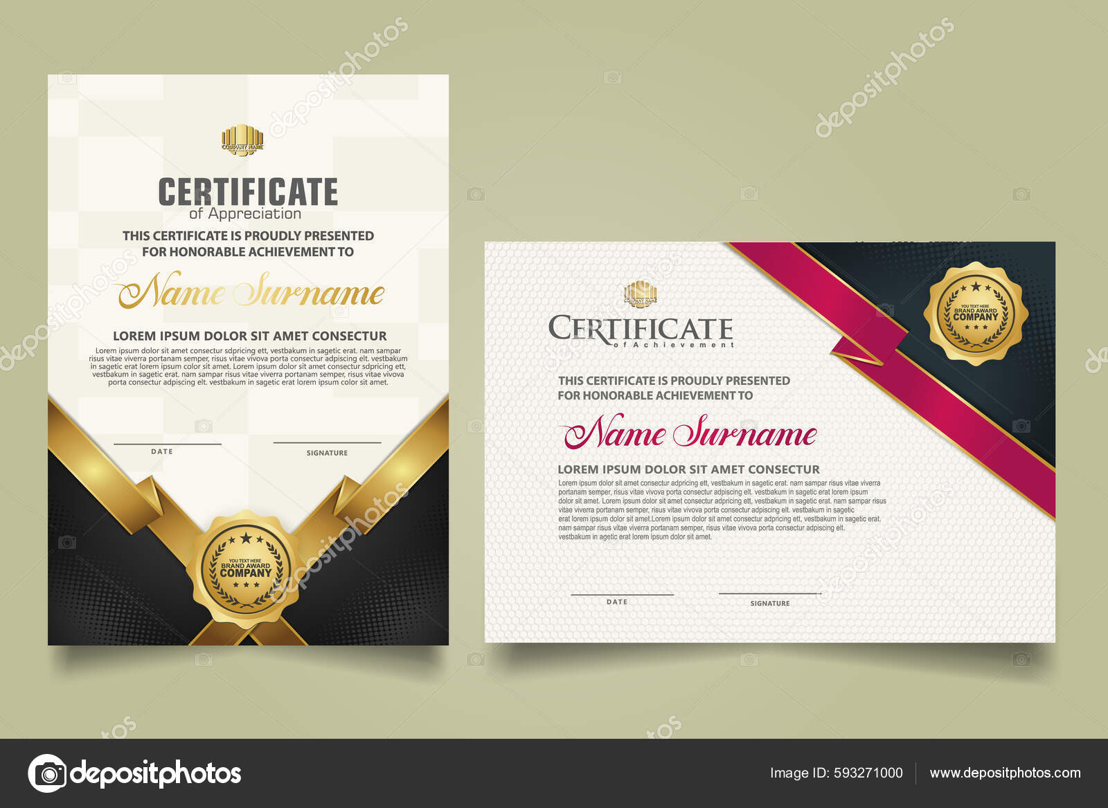 Set Vertical Horizontal Certificate Template Ribbon Stripes Ornament Modern Texture Stock Vector ...