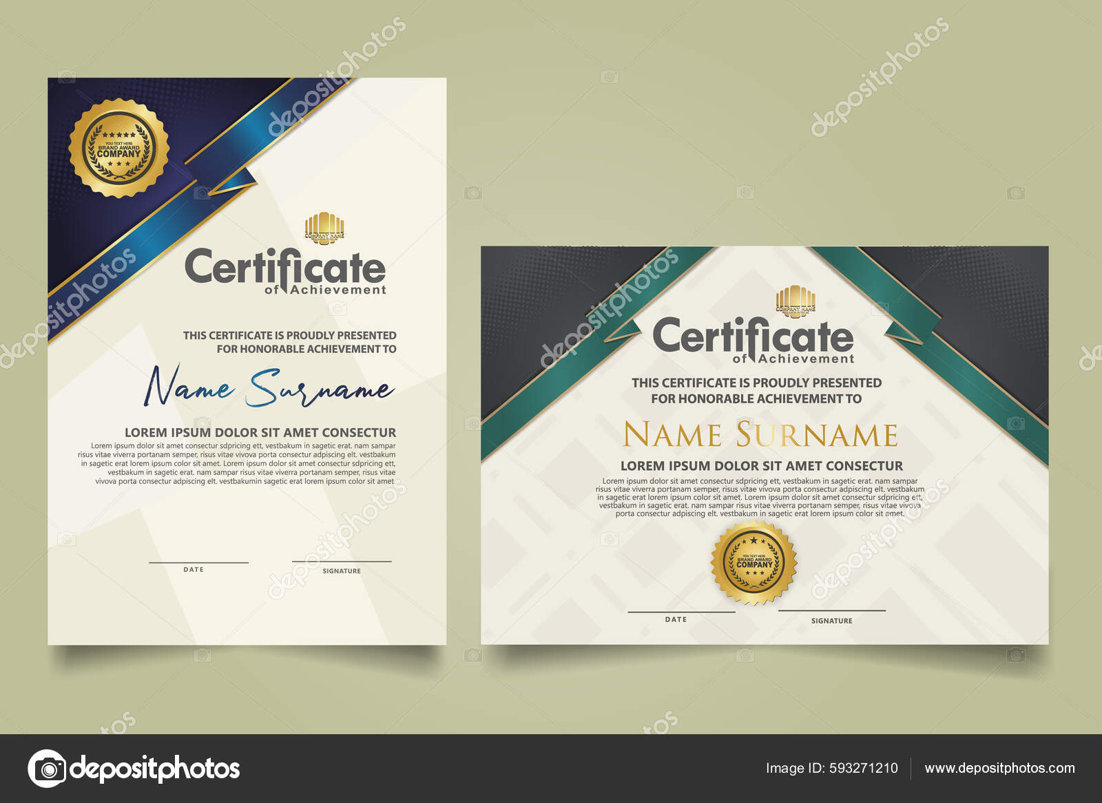 Set Vertical Horizontal Certificate Template Ribbon Stripes Ornament Modern Texture Stock Vector ...