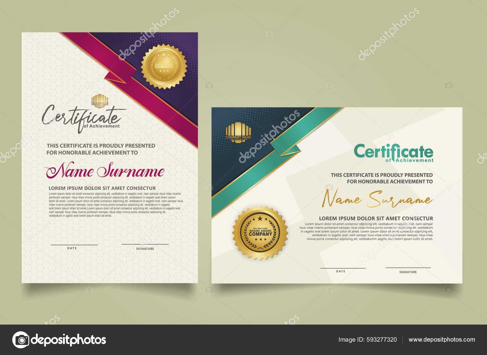 Set Vertical Horizontal Certificate Template Ribbon Stripes Ornament ...