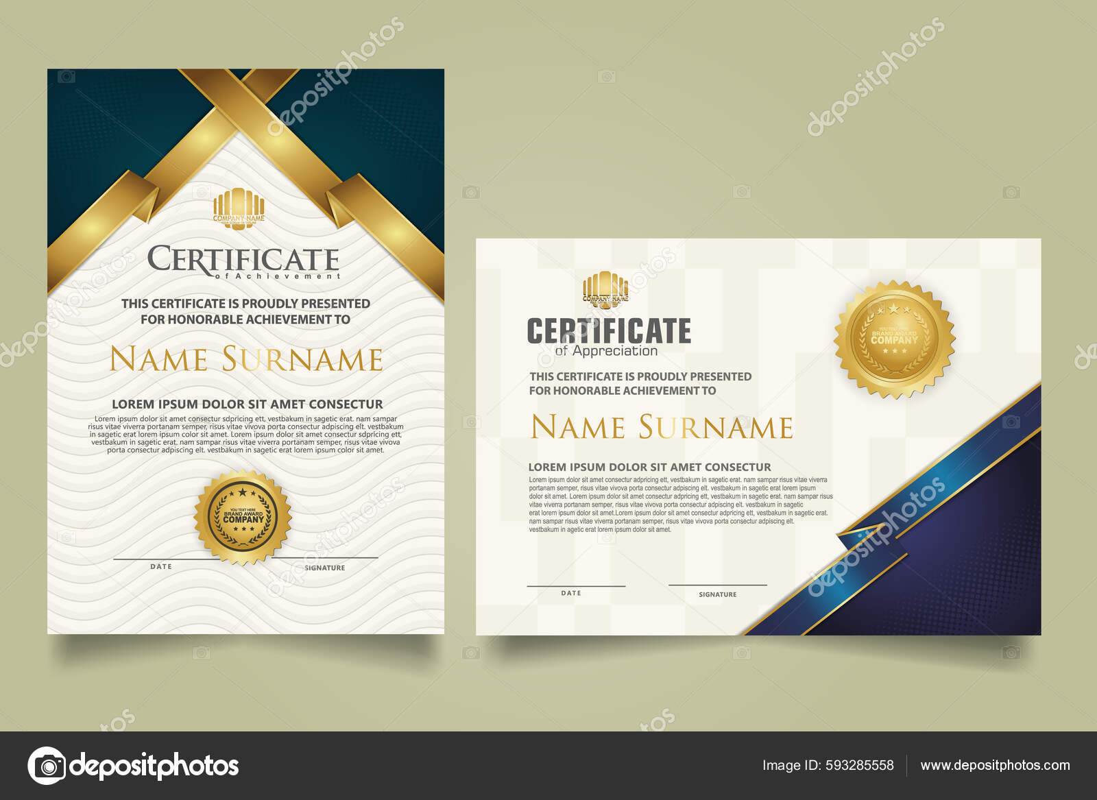 Set Vertical Horizontal Certificate Template Ribbon Stripes Ornament Modern Texture Stock Vector ...