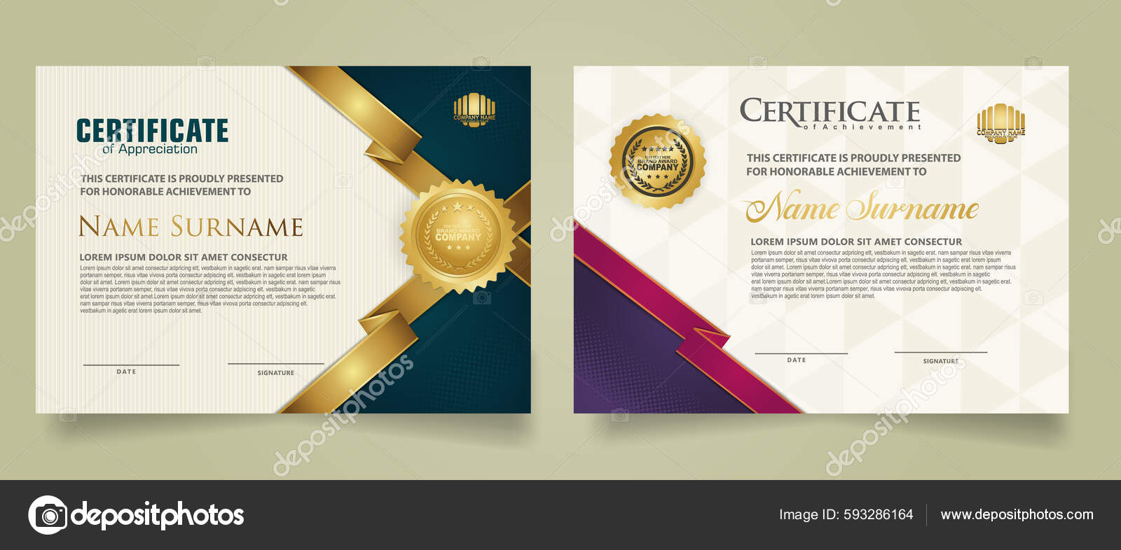 Set Vertical Horizontal Certificate Template Ribbon Stripes Ornament Modern Texture Stock Vector ...
