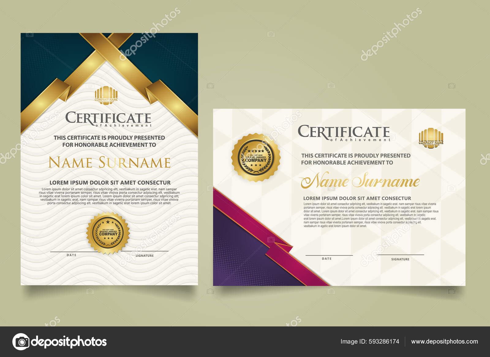 Set Vertical Horizontal Certificate Template Ribbon Stripes Ornament ...