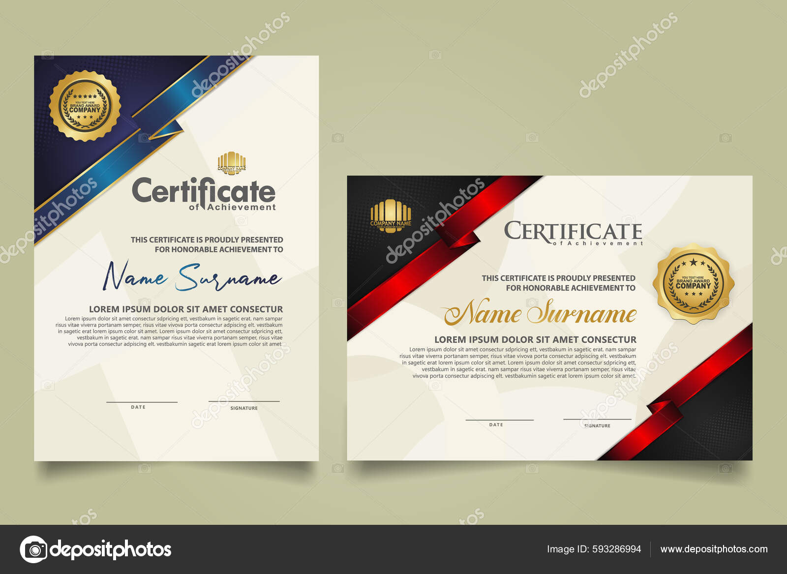 Set Vertical Horizontal Certificate Template Ribbon Stripes Ornament Modern Texture Stock Vector ...