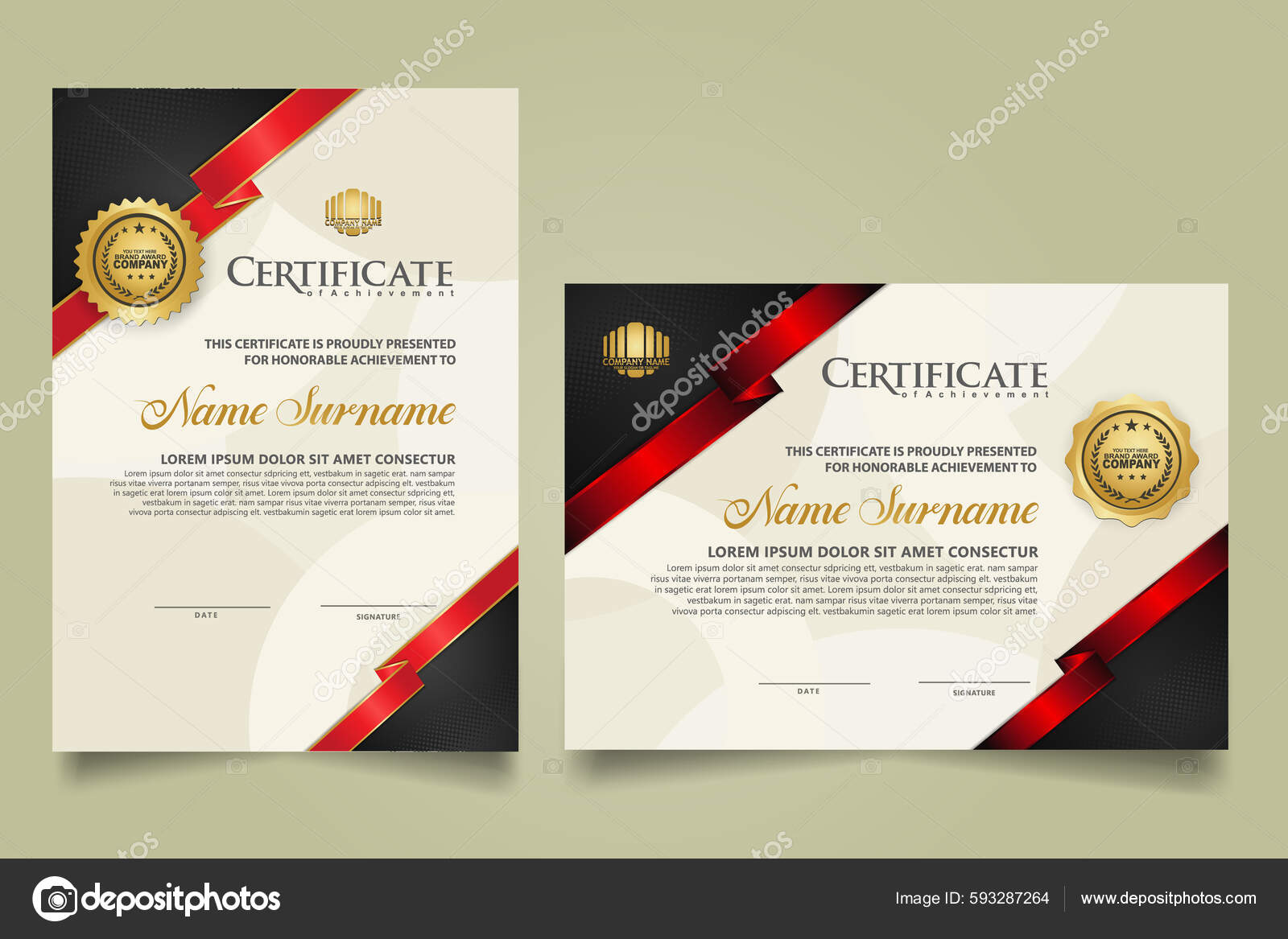 Set Vertical Horizontal Certificate Template Ribbon Stripes Ornament Modern Texture Stock Vector ...