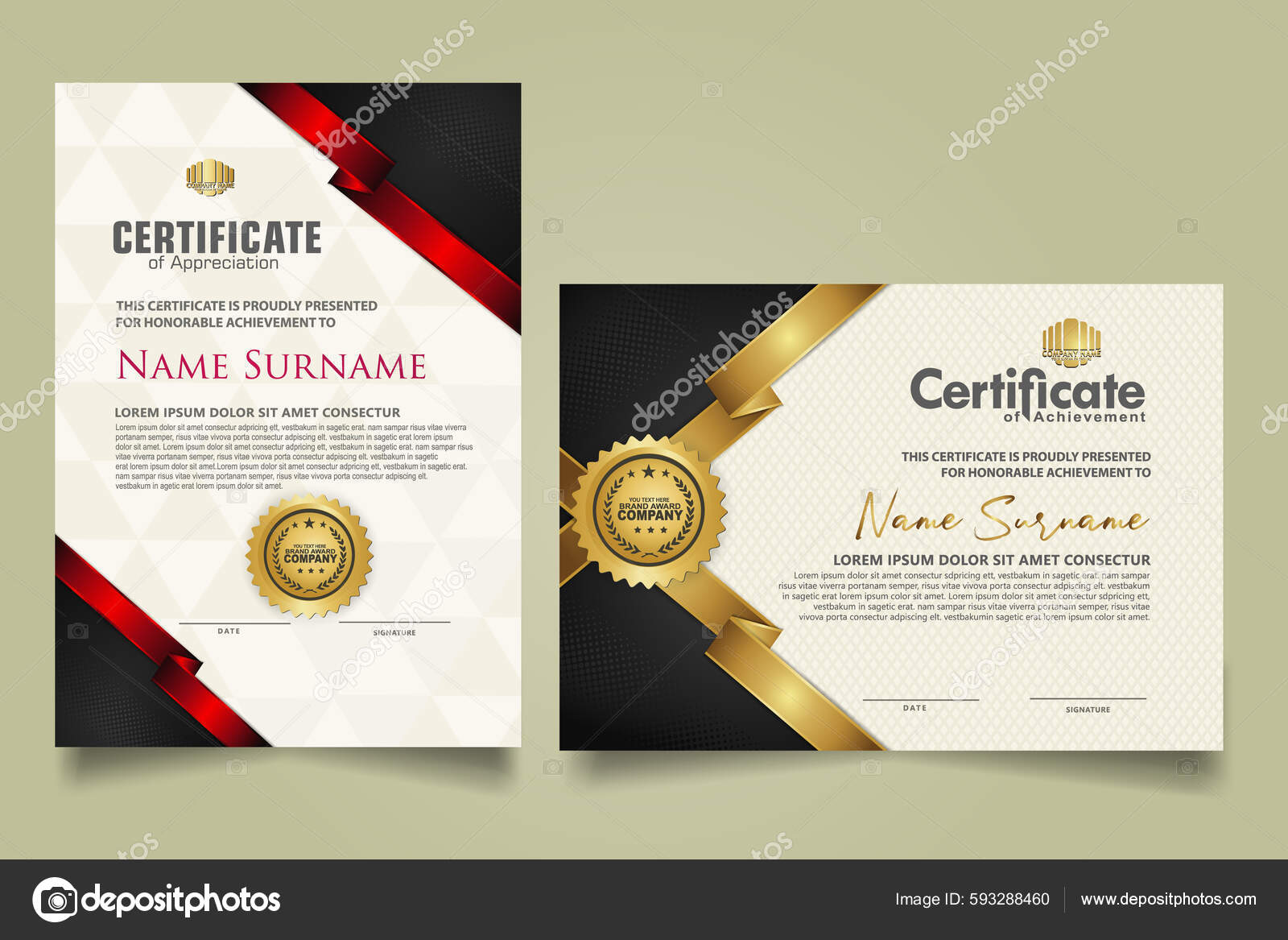 Set Vertical Horizontal Certificate Template Ribbon Stripes Ornament Modern Texture Stock Vector ...