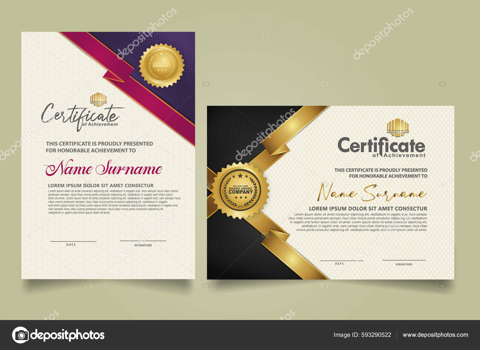 Set Vertical Horizontal Certificate Template Ribbon Stripes Ornament Modern Texture Stock Vector ...