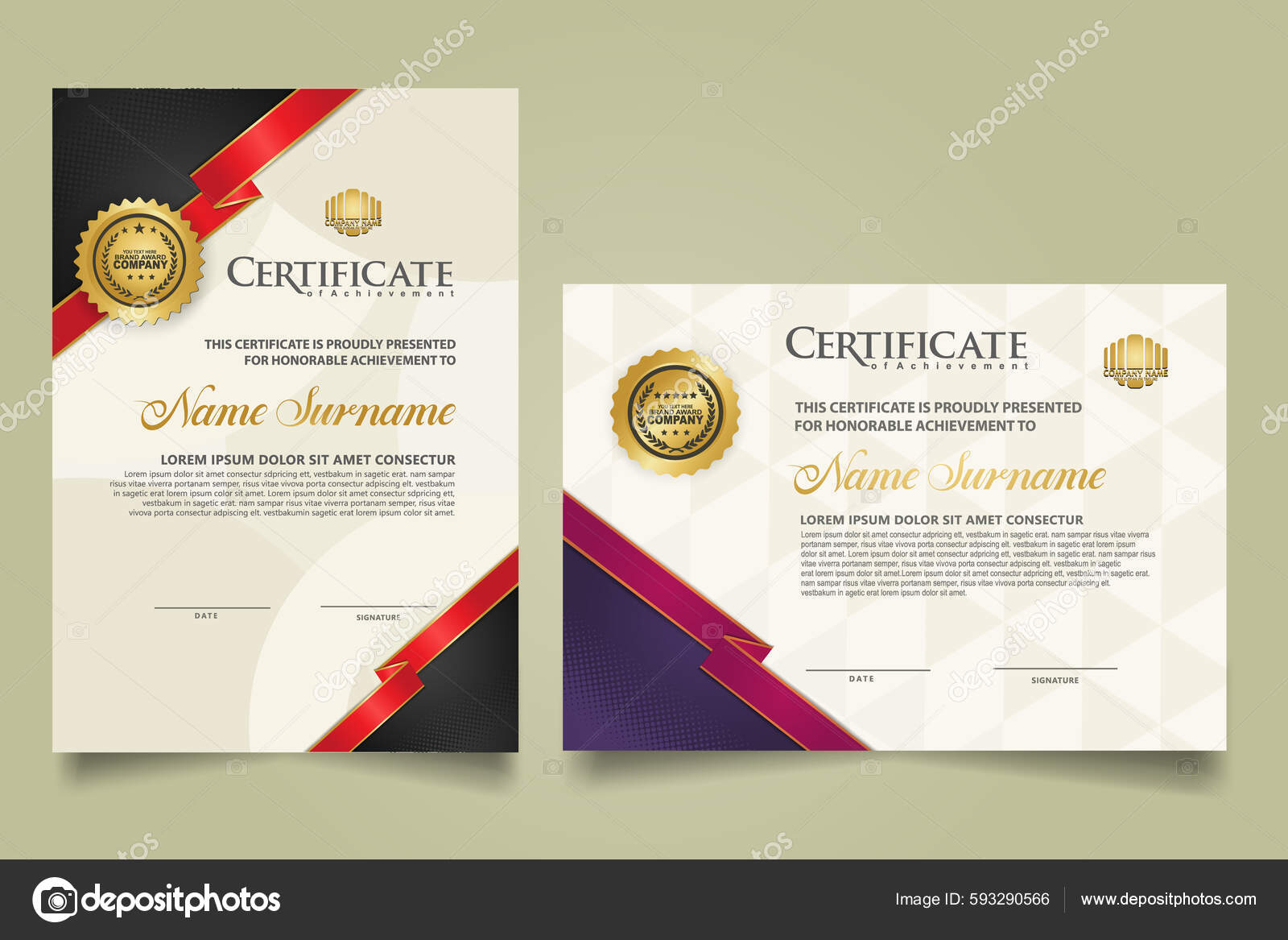 Set Vertical Horizontal Certificate Template Ribbon Stripes Ornament Modern Texture Stock Vector ...