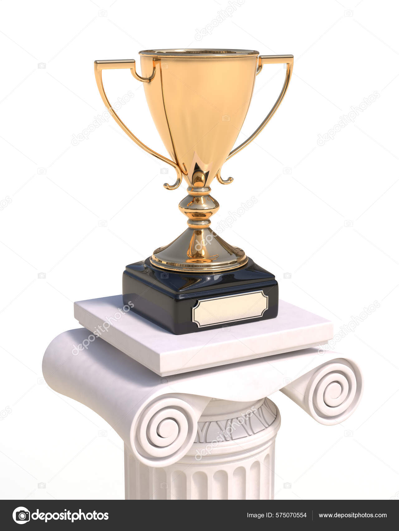 Golden Trophy Cup Antique Column Greek Style Isolated White Background ...