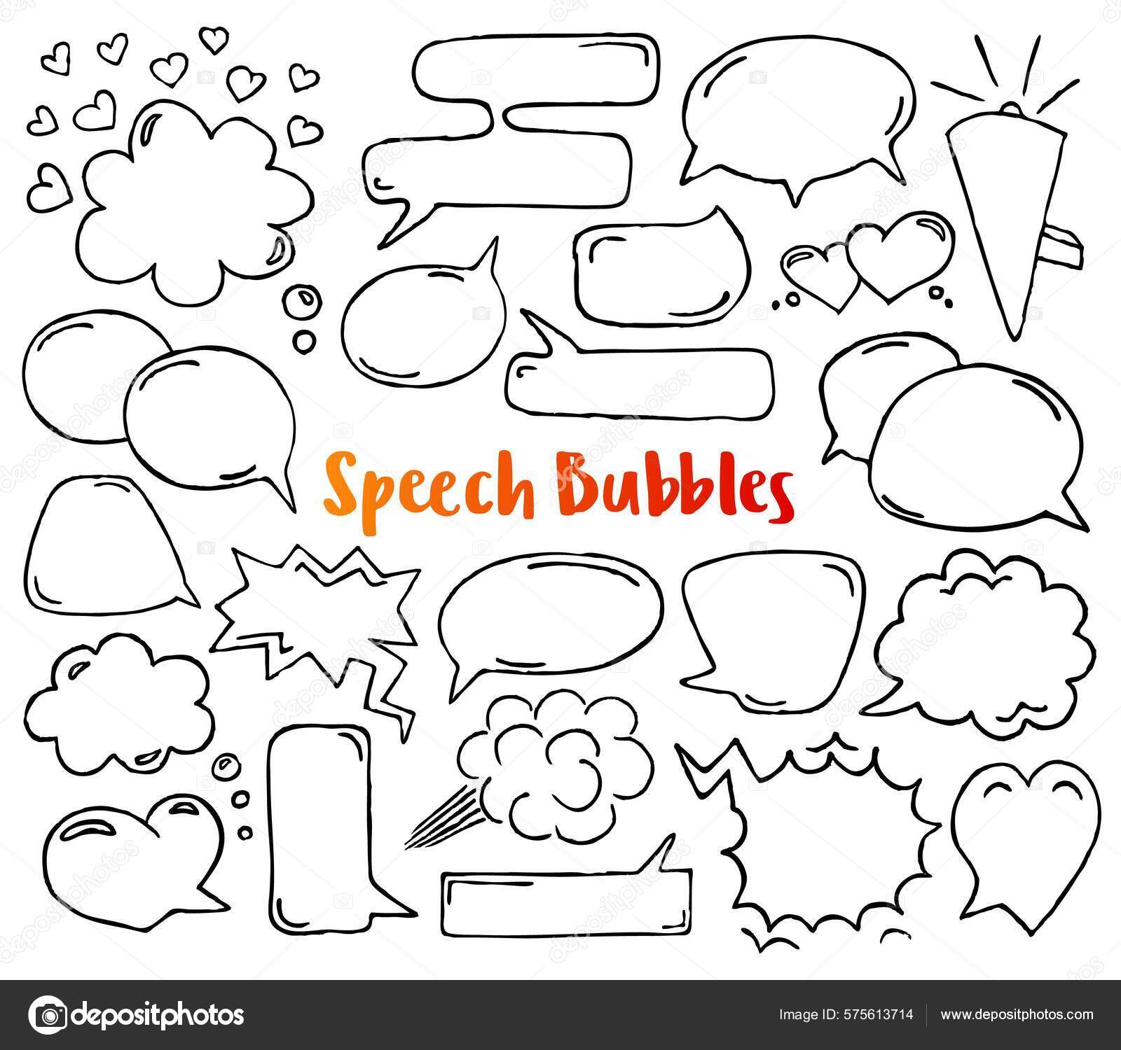 Hand Drawn Speech Bubbles Ink Pen Sketch Doodles Ready Add Stock Vector ...