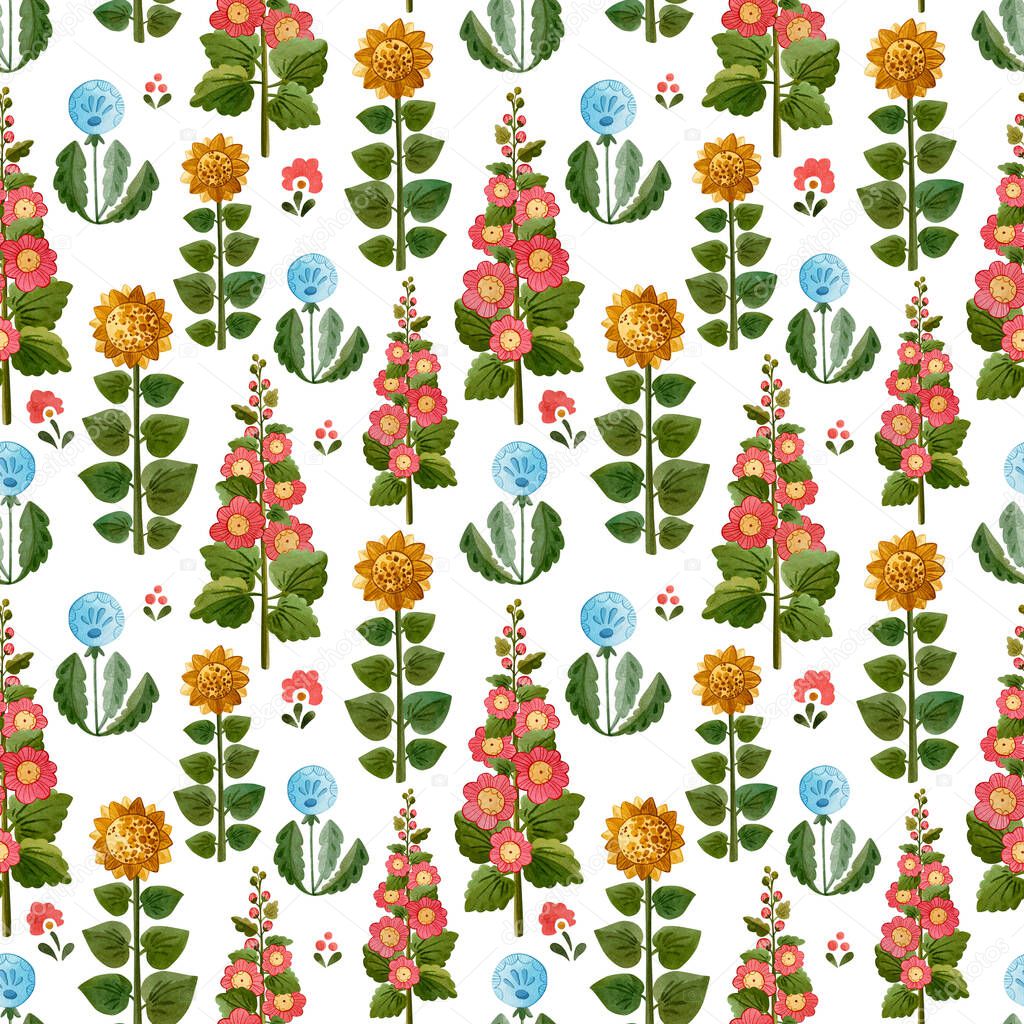 Lindo patr n de acuarela con flores granjas. Patr n sobre fondo blanco. 2024
