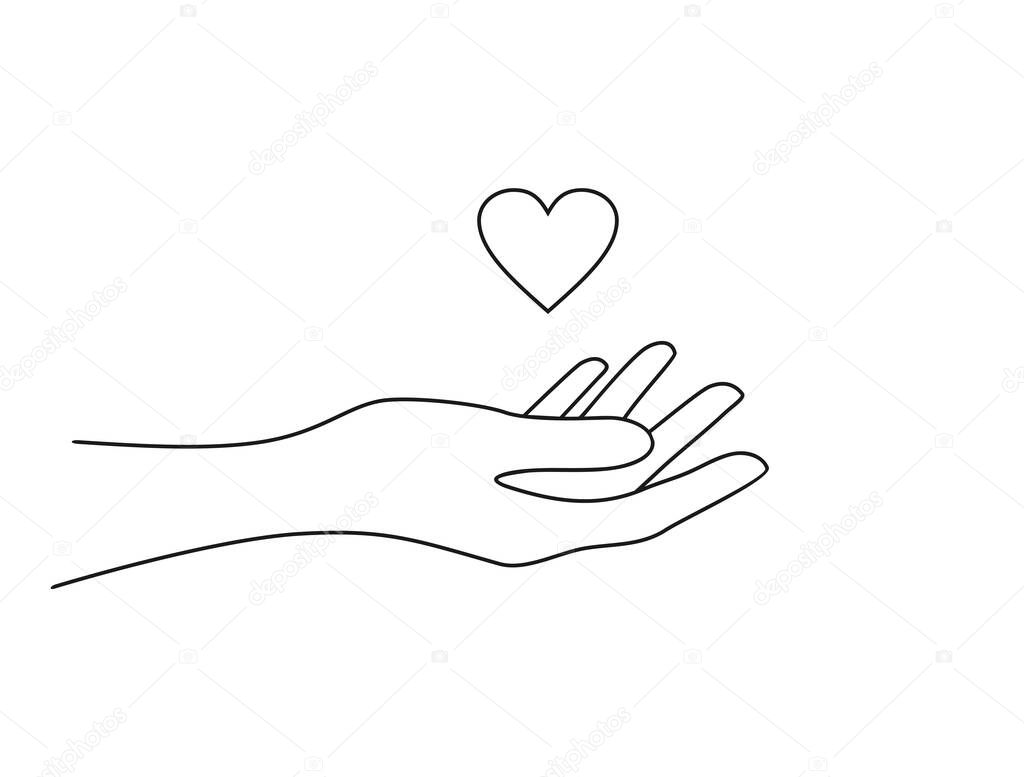Una mano sosteniendo un corazón. Ilustración vectorial minimalista en ...
