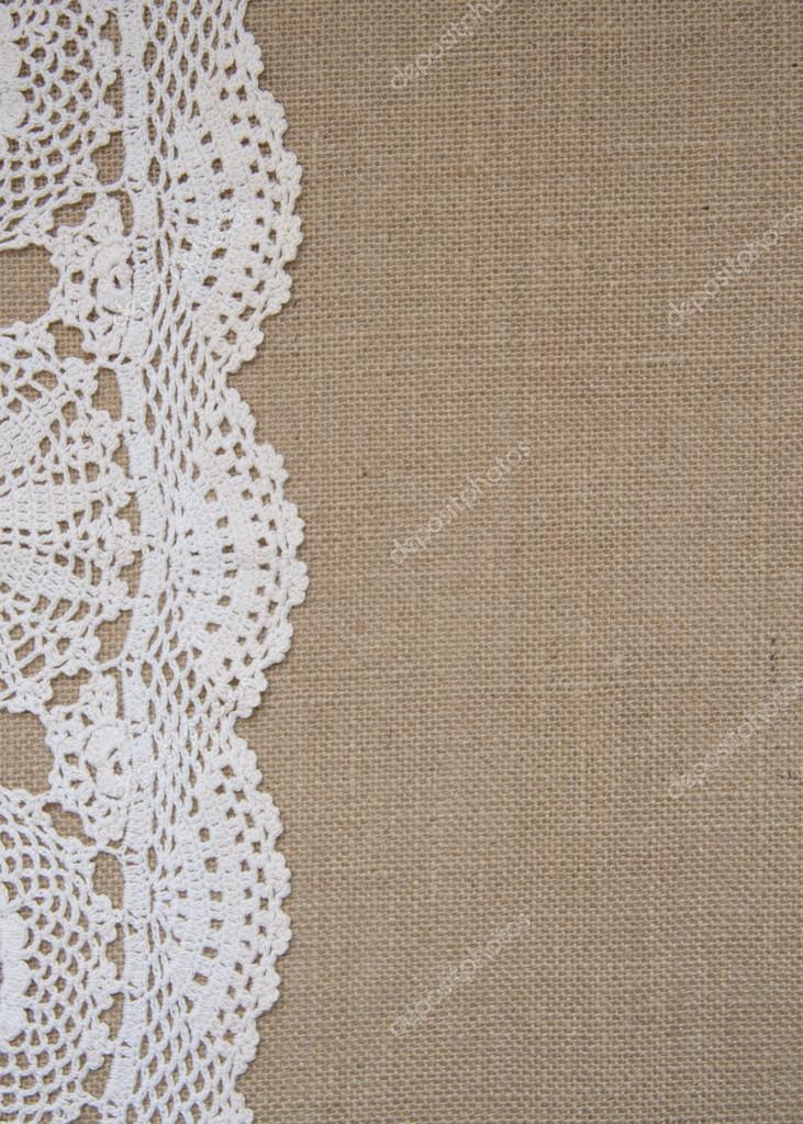 Burlap background with lace — Stock Photo © karissaa #39390685