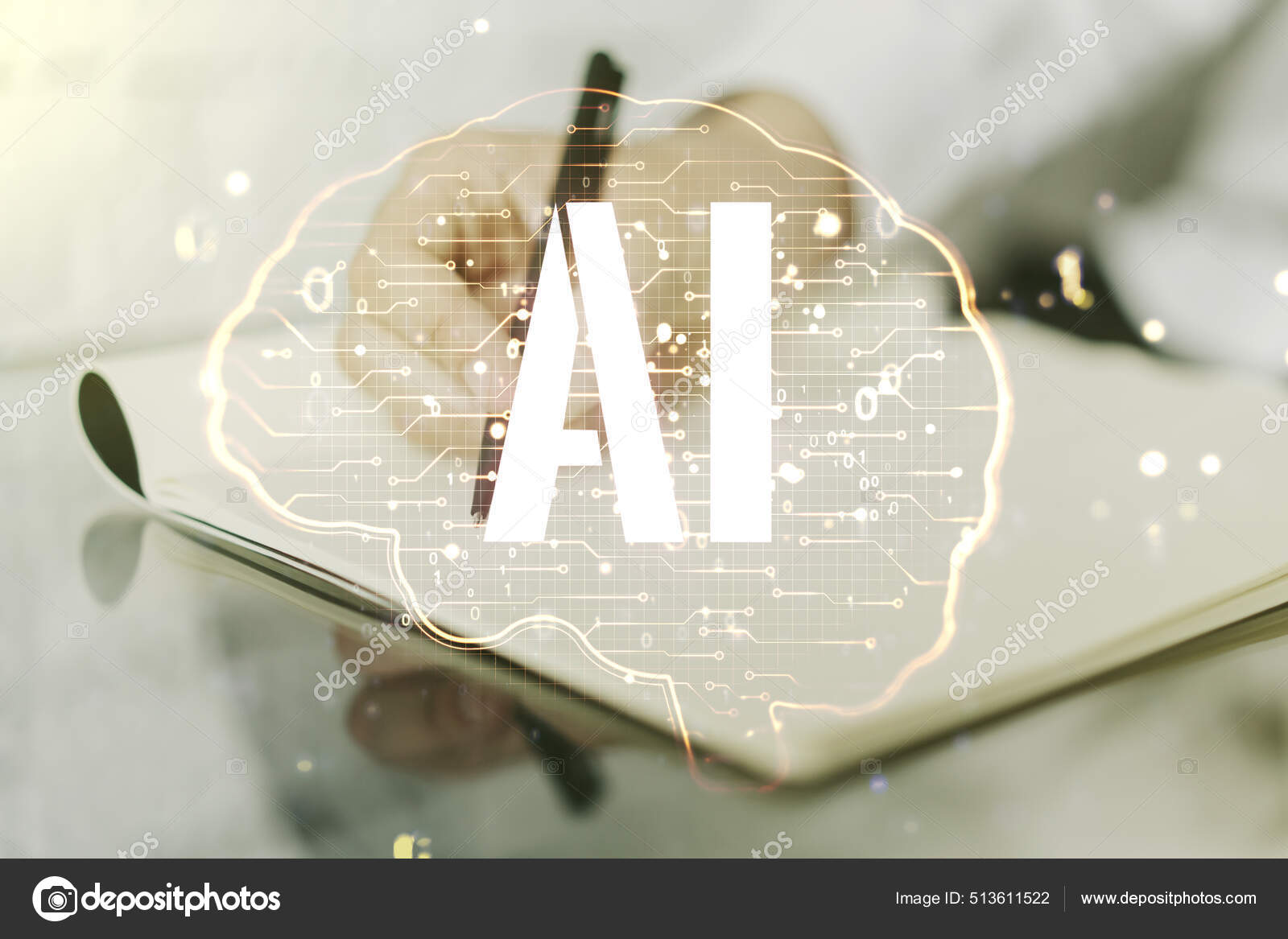 Creative artificial Intelligence concept with human brain sketch and ...