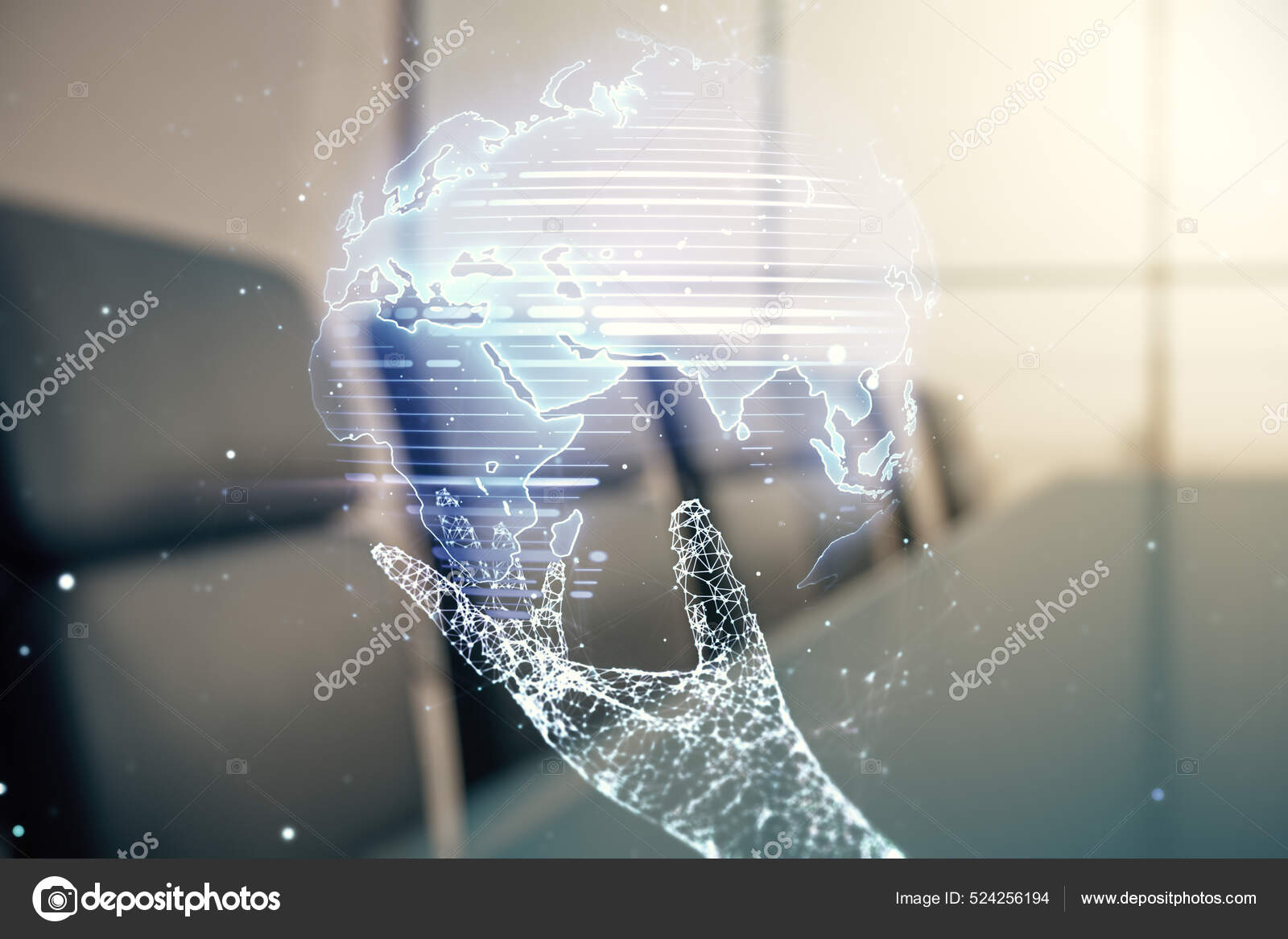 Abstract creative world map interface on a modern conference room ...