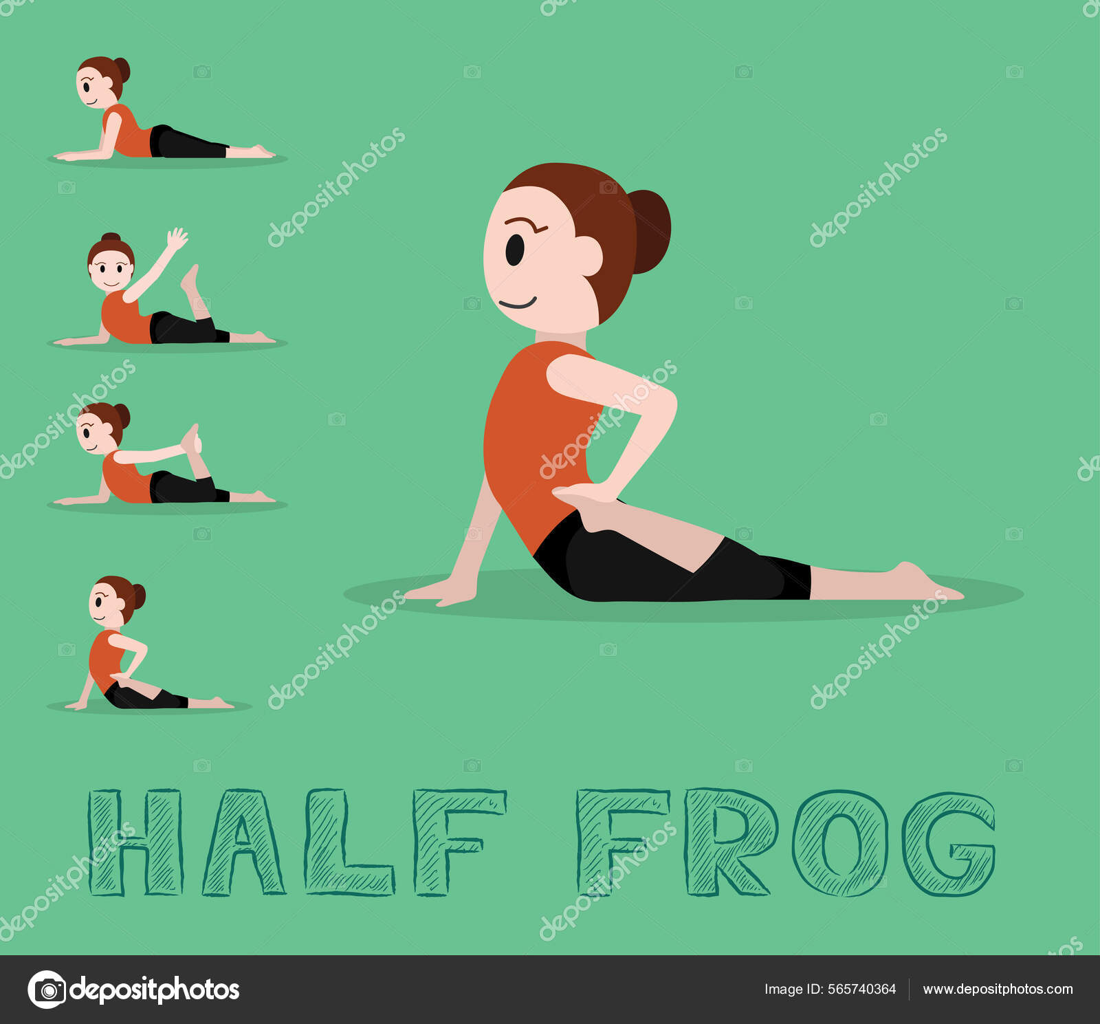 Yoga Tutorial Half Frog Pose Cute Cartoon Vector Illustration Stock ...
