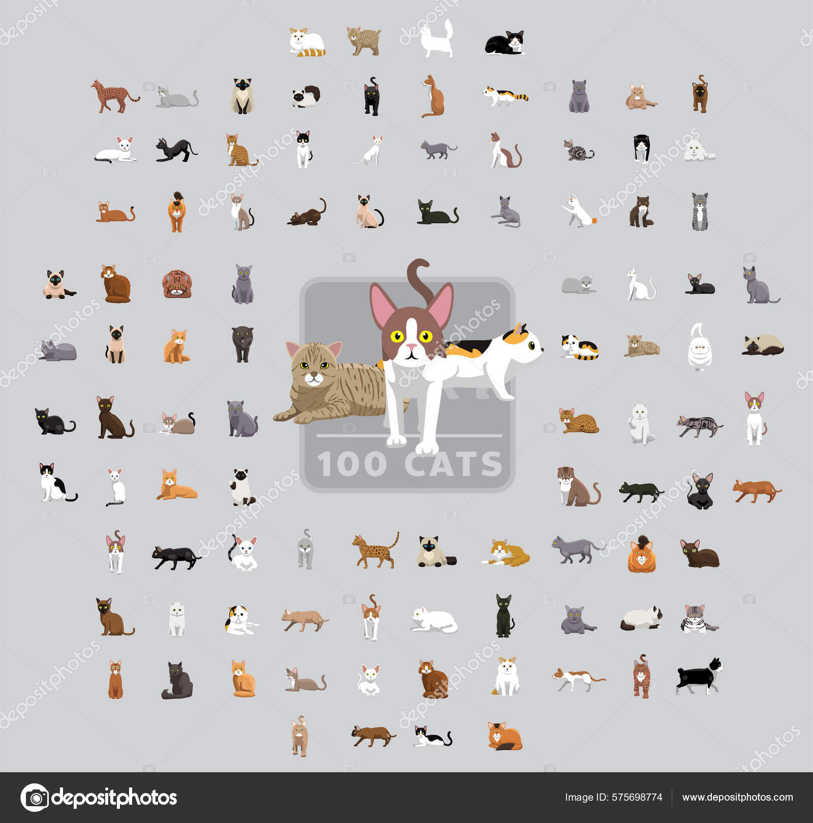 One Hundred Cats Cartoon Vector Illustration Set Stock Vector Image by ...