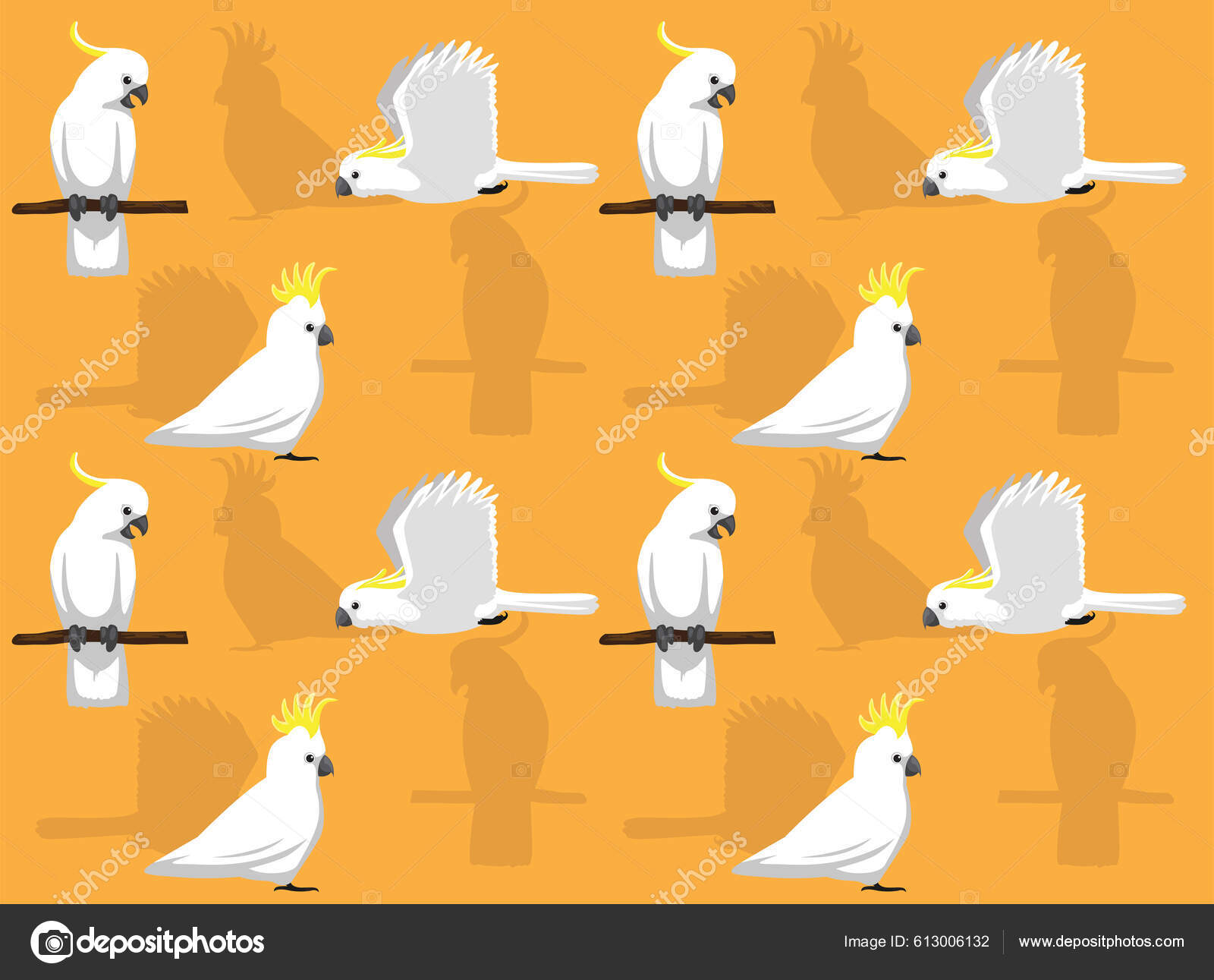 Sulphur Crested Cockatoo Cartoon Character Seamless Wallpaper ...