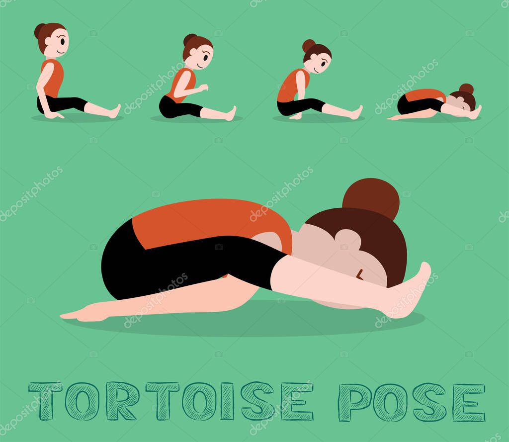 Tutorial de Yoga Tortuga Pose Dibujos Animados Vector Ilustración 2023