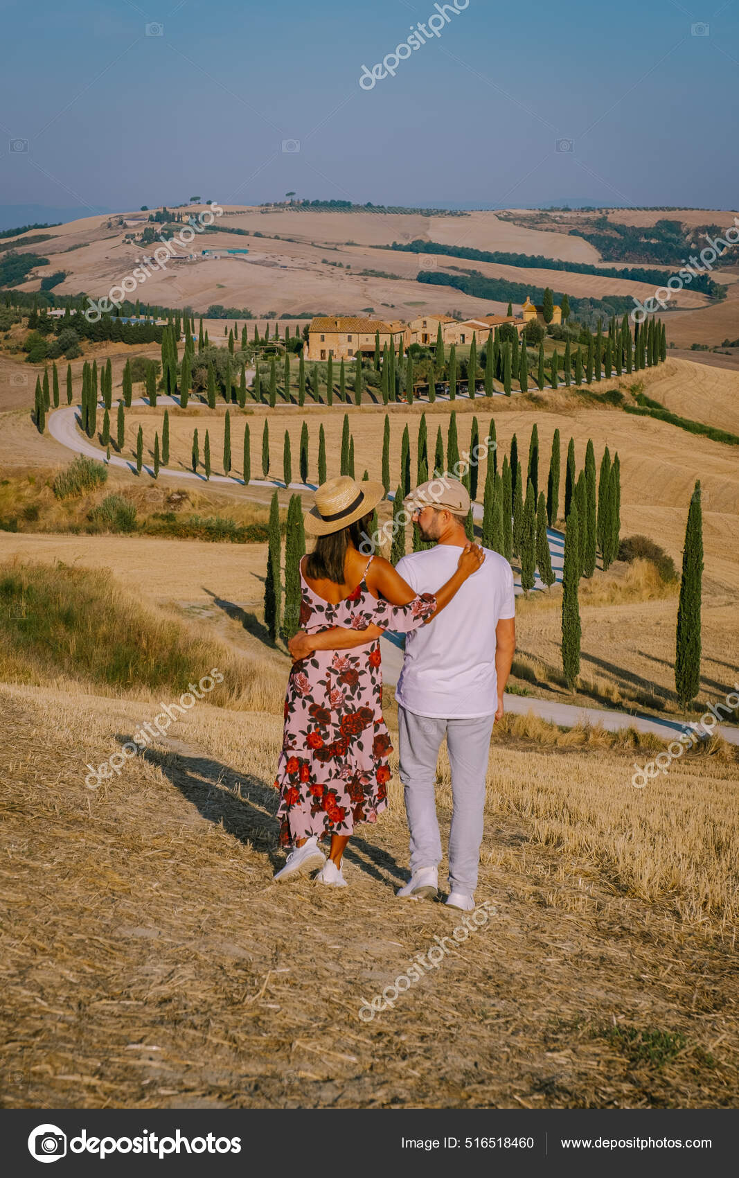 Tuscany, Crete Senesi rural sunset landscape. Countryside farm ...